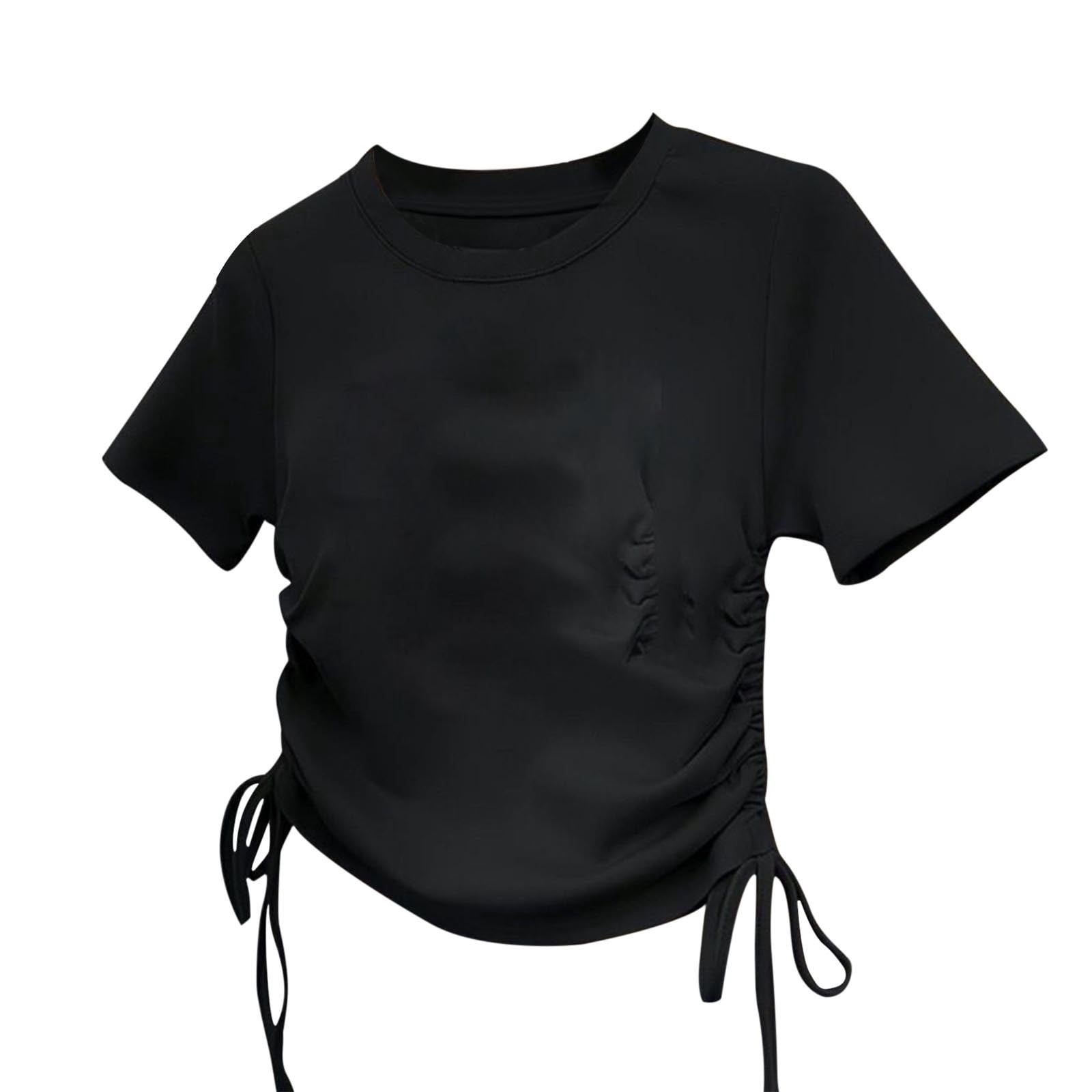 Efsteb Summer Shirts for Girls Waist Drawstrings Short Sleeve Shirt ...
