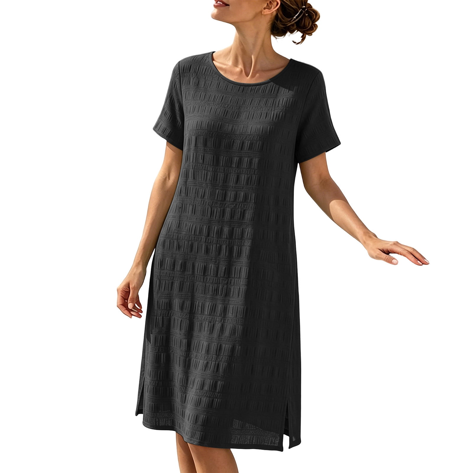 Efsteb Sumner Dresses for Women 2026 Textured Crew Neck Short Sleeve ...