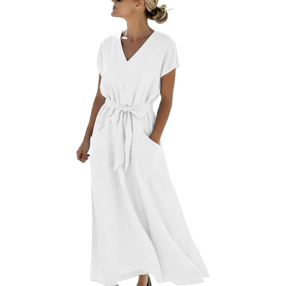 Efsteb Sumner Dresses for Women 2026 V-Neck Short Sleeve Casual Dress ...