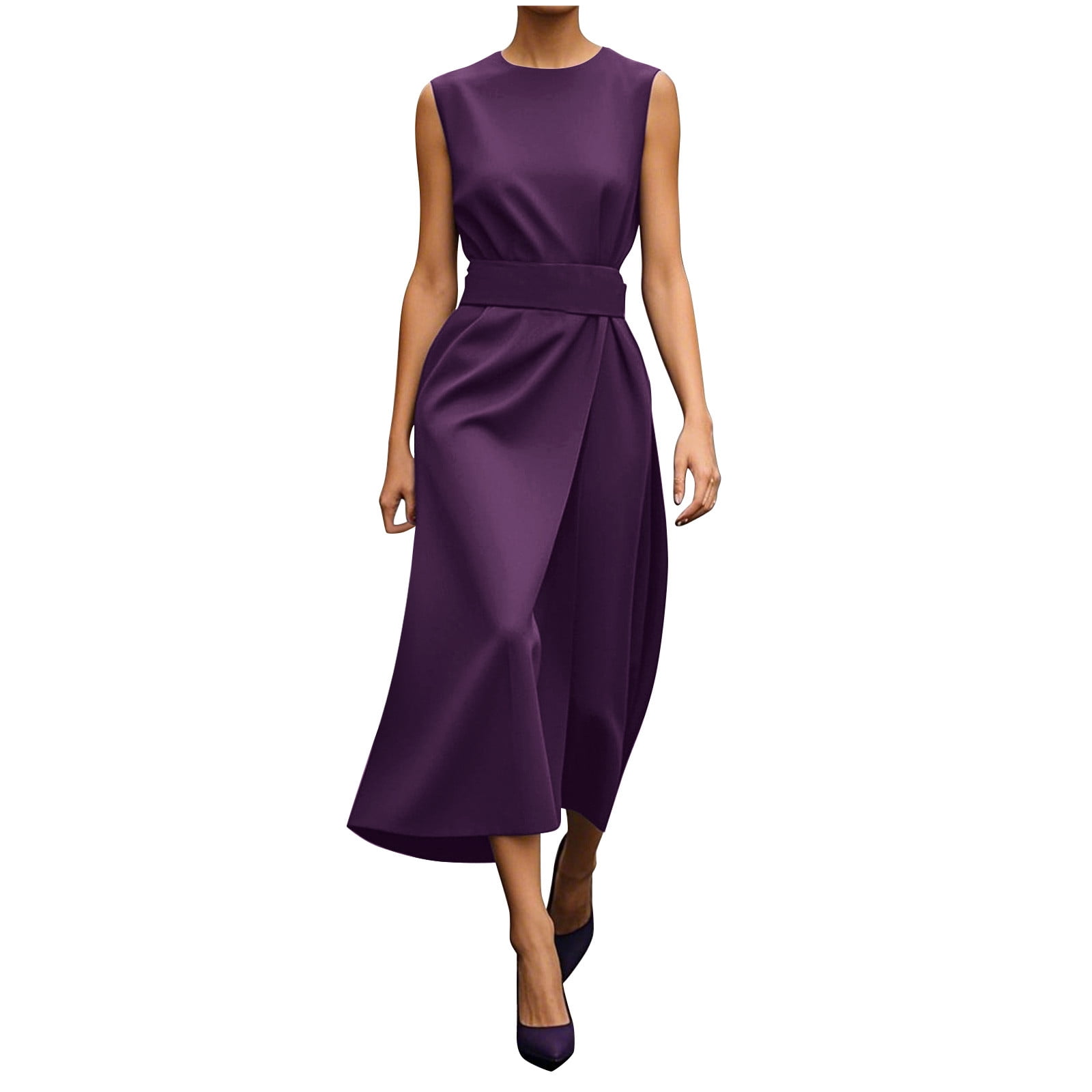 Efsteb Sundresses for Women Resort Dress Solid Color Sleeveless Casual ...