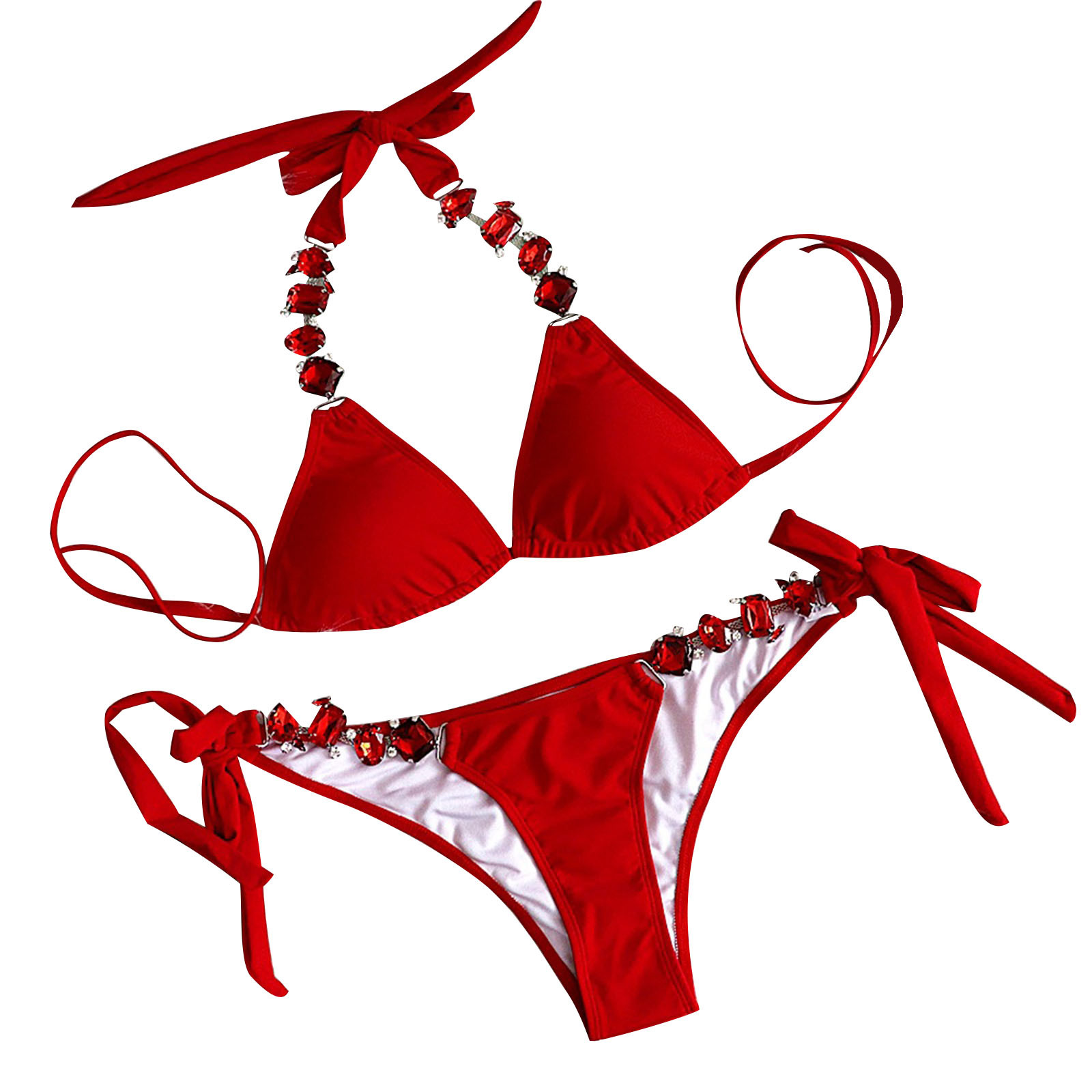 Efsteb Women 2 Piece Bikini Set Fashion Bandage Split Swimsuit Solid ...