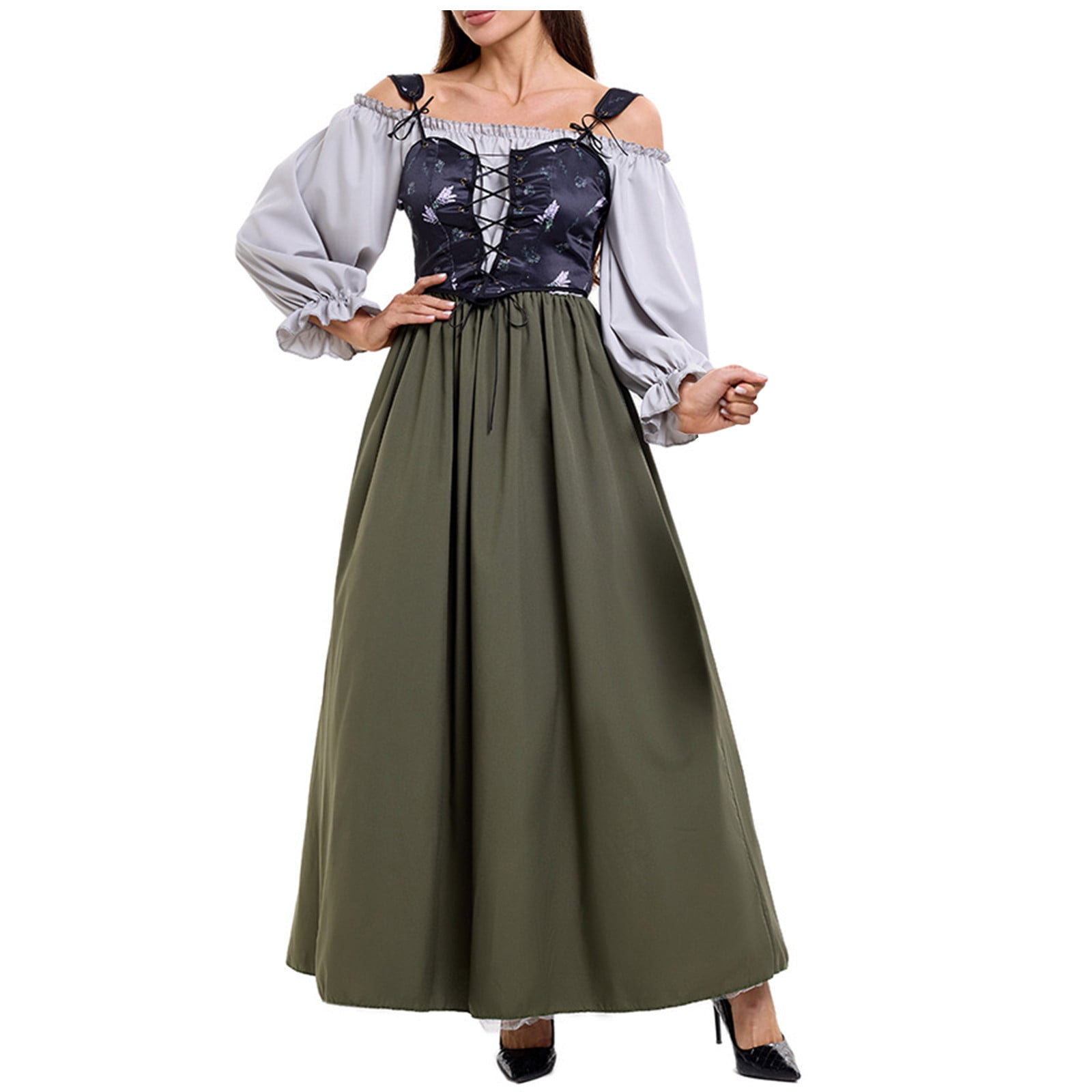 Efsteb Women Medieval Dresses with Corset Puff Long Sleeve Dress Cold ...