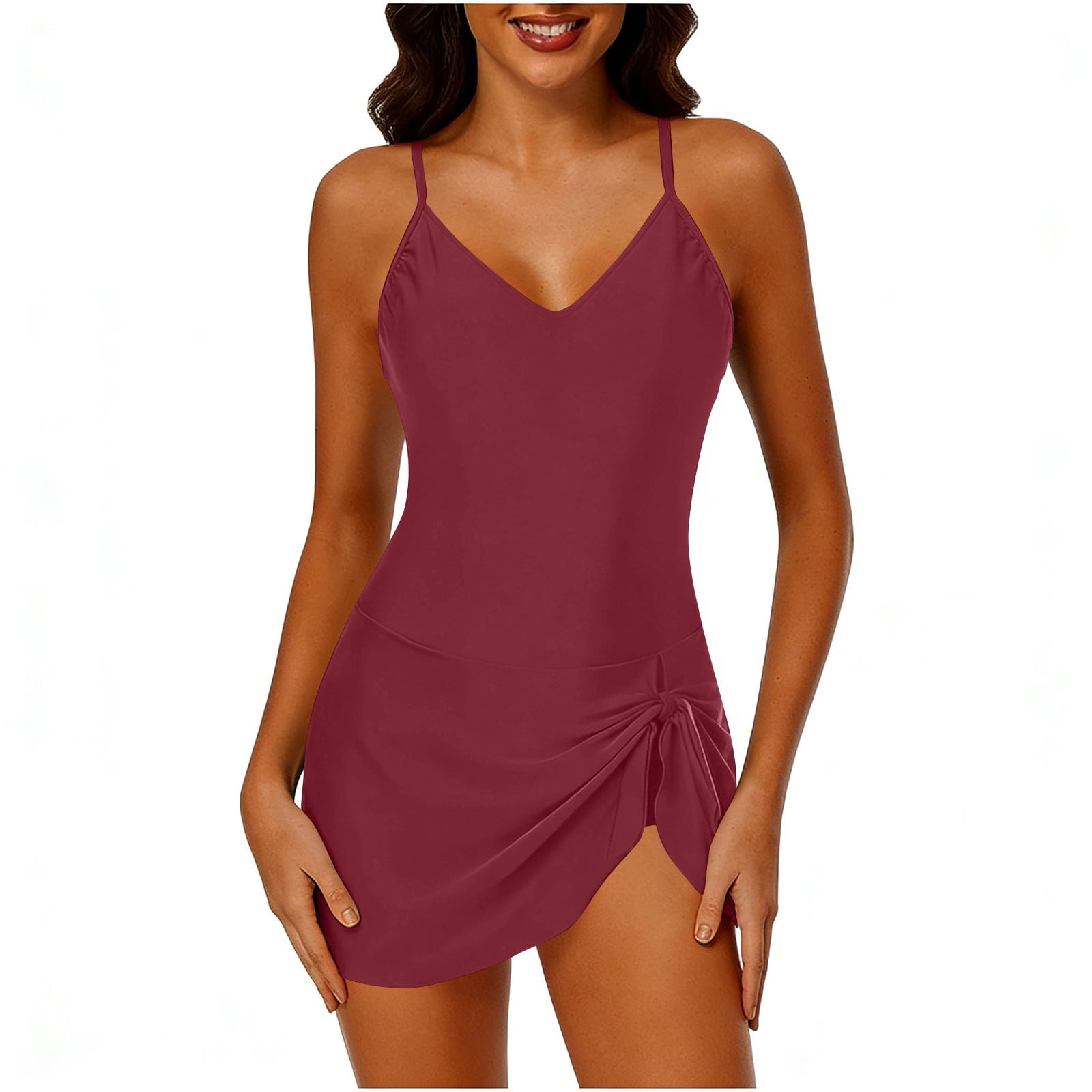 Efsteb Women One Pieces Swimsuits Crinkle Side Tie Beachwear Swimwear ...