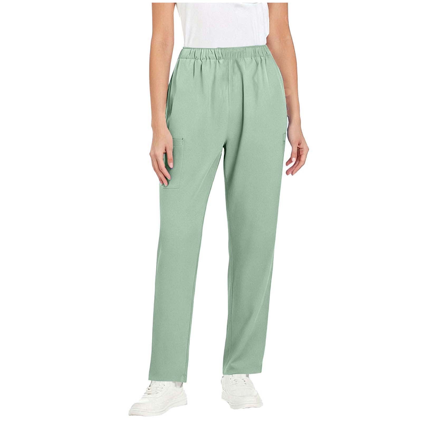 Efsteb Women Stretch Straight Leg Pants Elastic Waist Lightweight Work ...