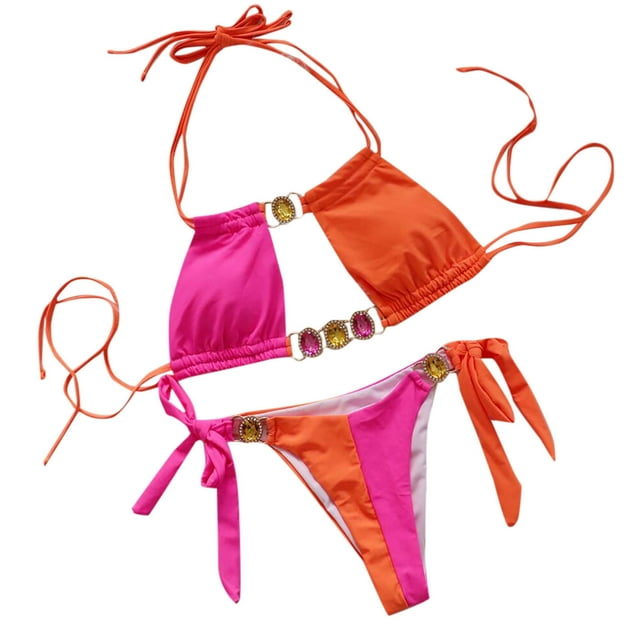Efsteb Women's Bikini Set Two Piece Bathing Suit Color Block Lace Up 2 ...