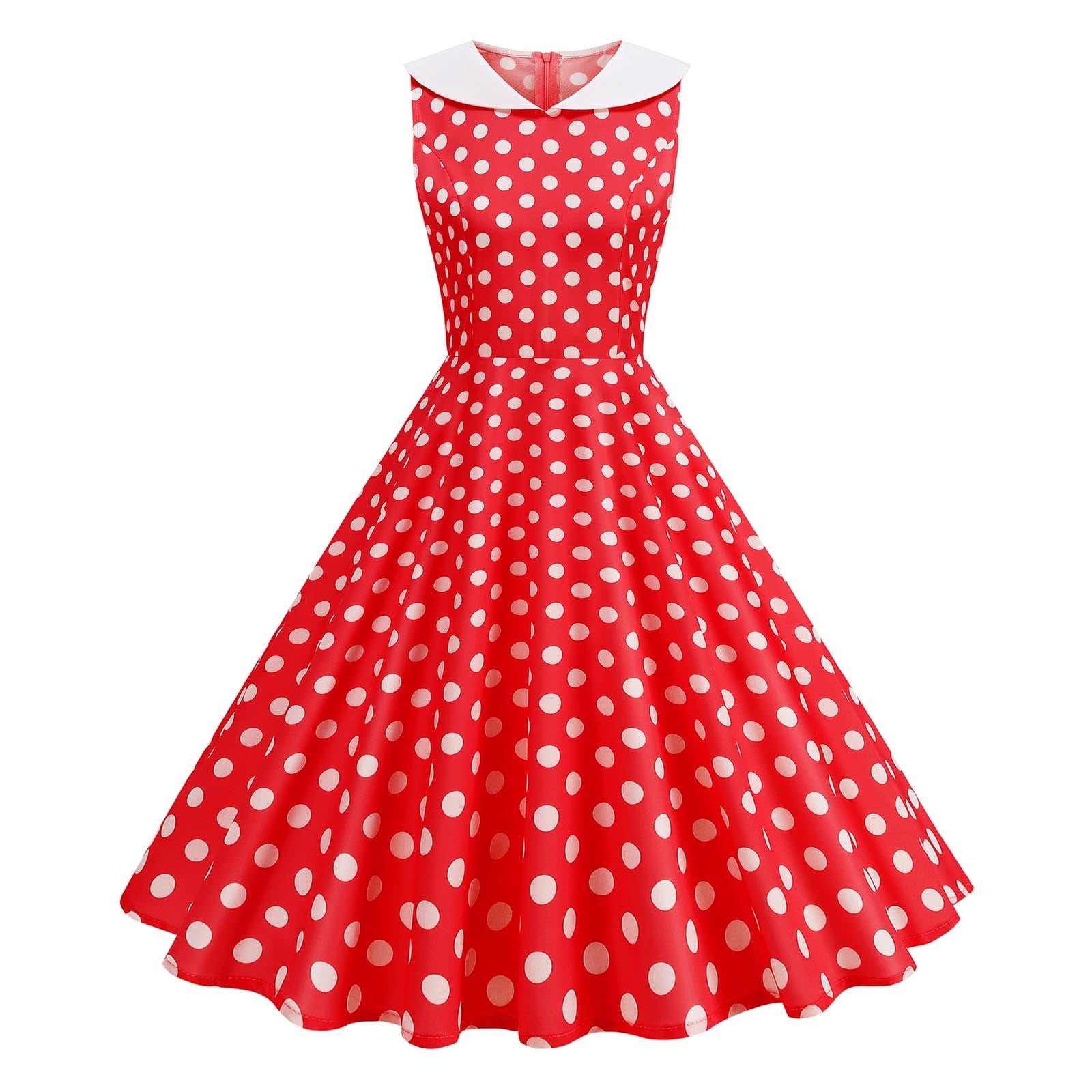 Efsteb Women's Peter Pan Collar Polka Dots Vintage Dress Sleeveless Fit ...