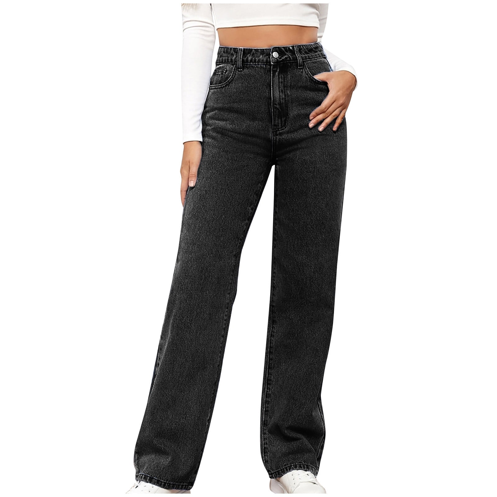 Efsteb Womens Straight Leg Jeans Solid Color Loose Fit Trousers Fashion ...