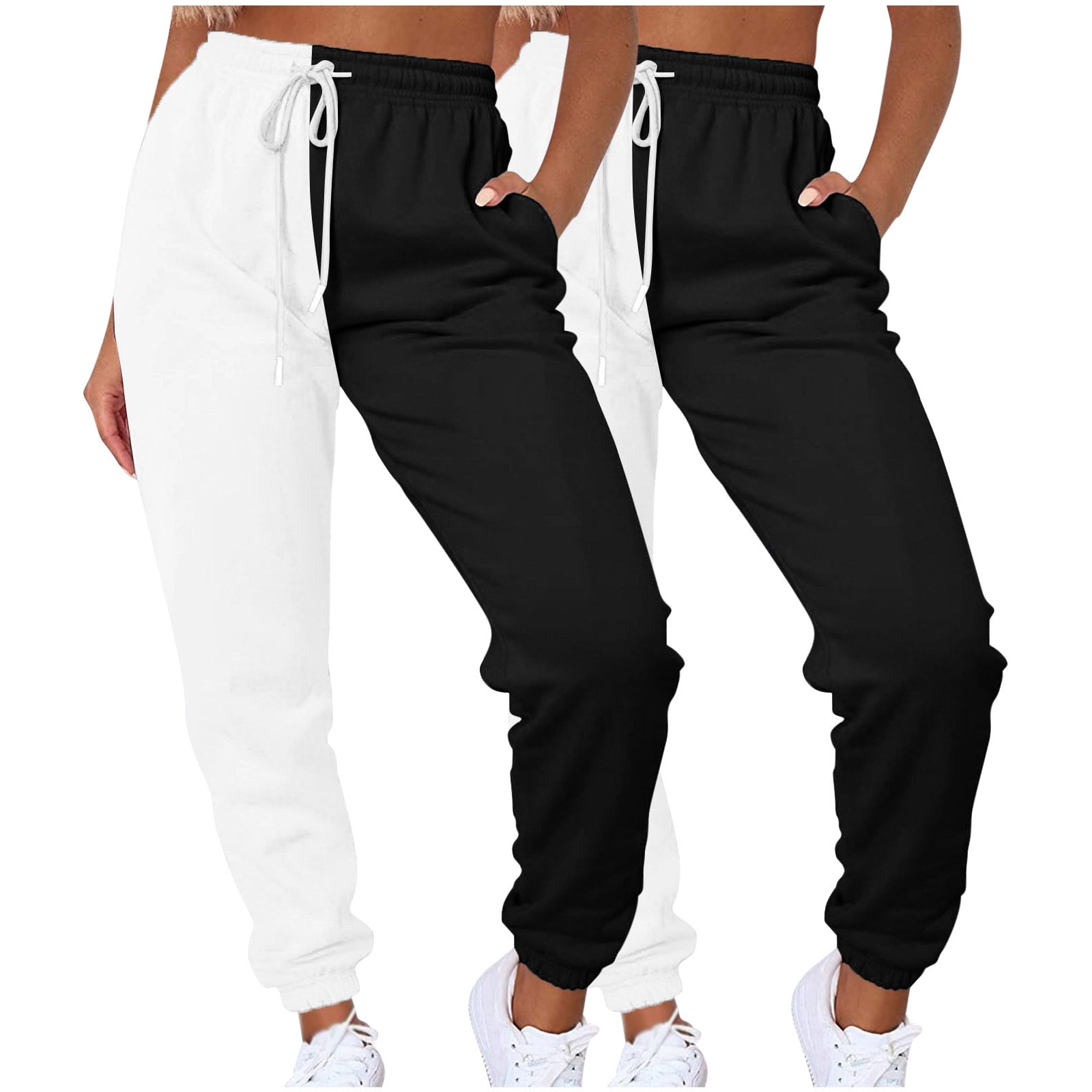 Efsteb Womens Sweatpants Casual High Waist Drawstring Patchwork ...