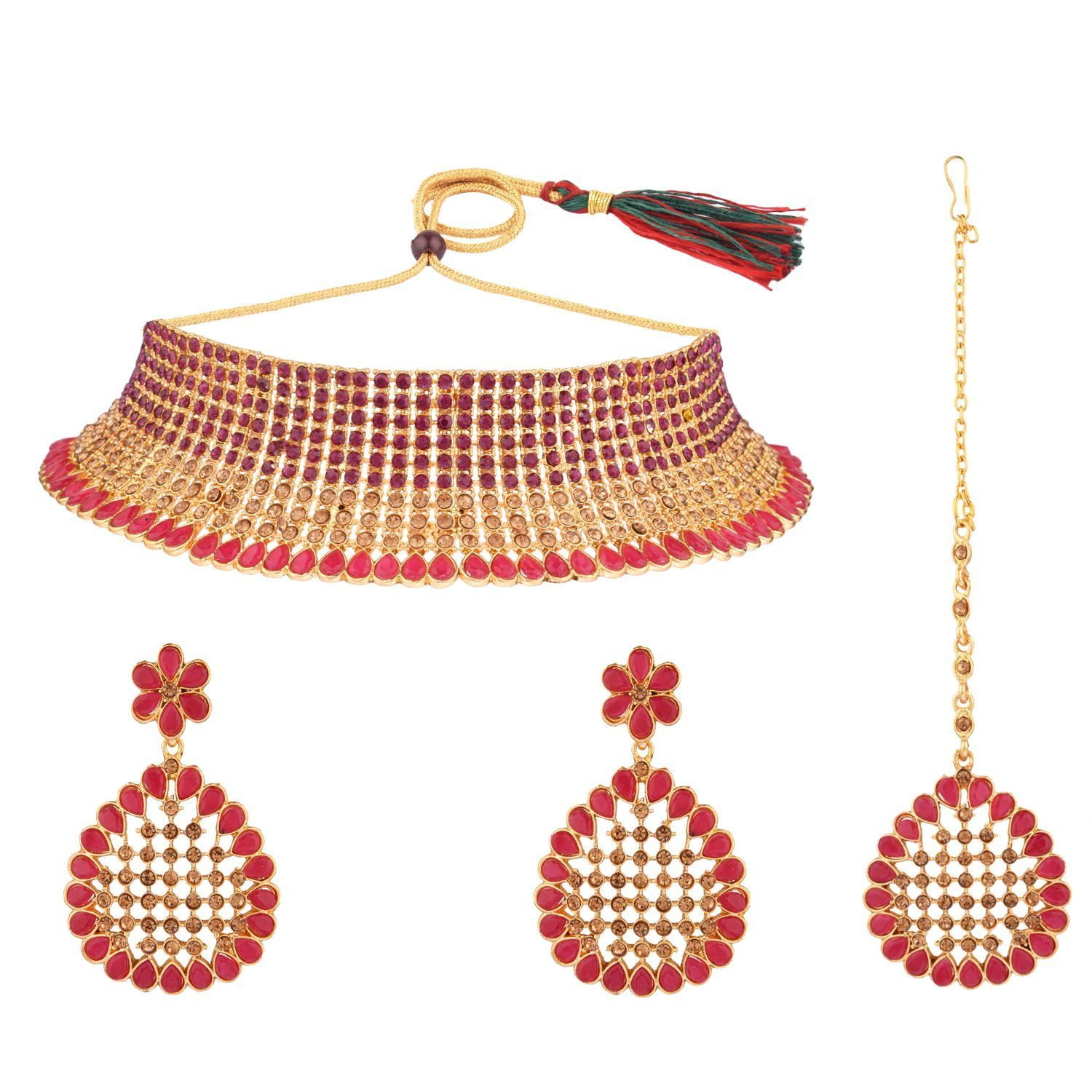 Efulgenz Austrian Neckalce Set Crystal Pink Rhinestone Bridal Choker ...