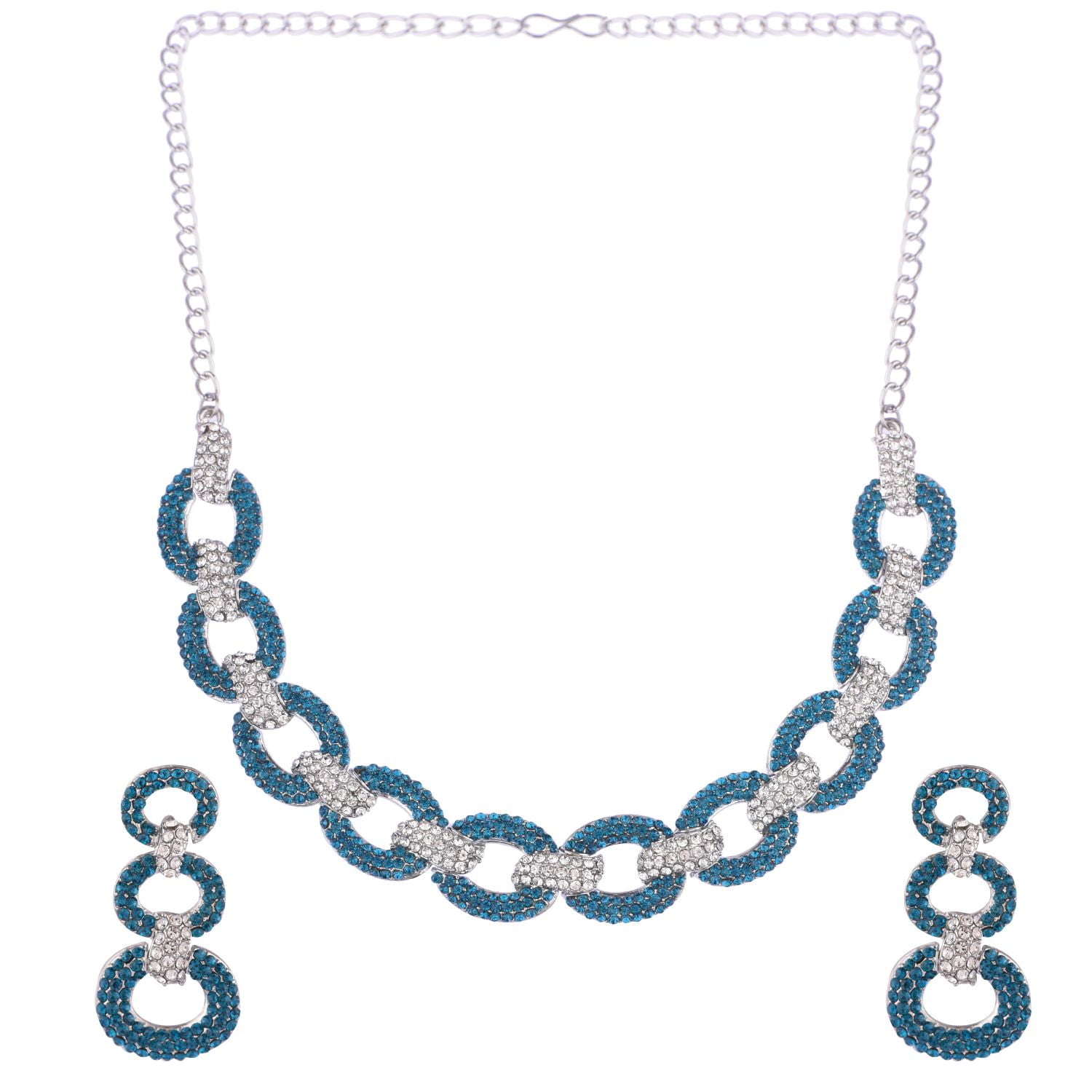 Efulgenz Blue Crystal Statement Necklace Earrings Set Rhinestone ...