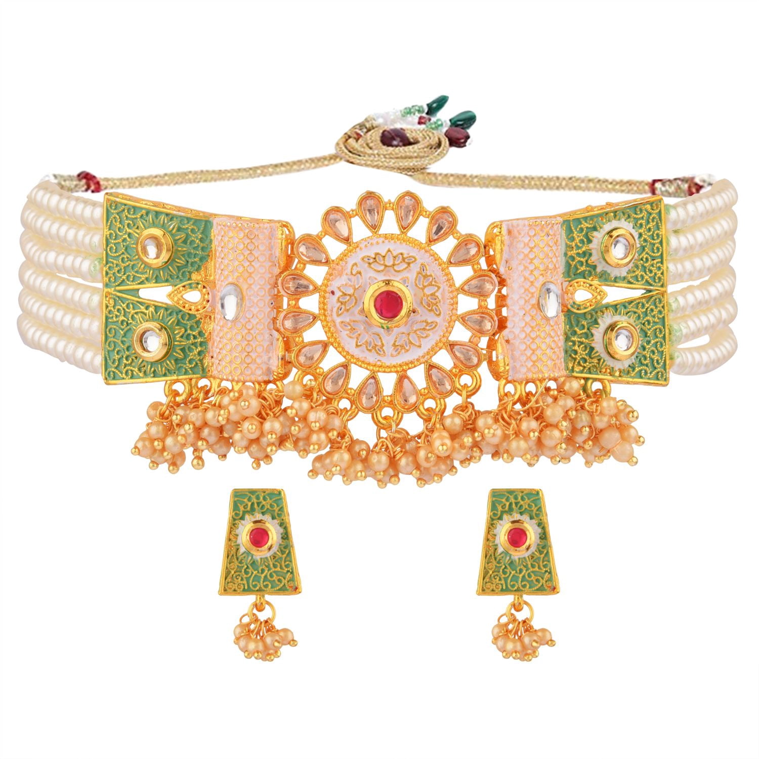 Efulgenz Faux Pearl Necklace Indian Jewelry Set Crystal Choker Multi ...