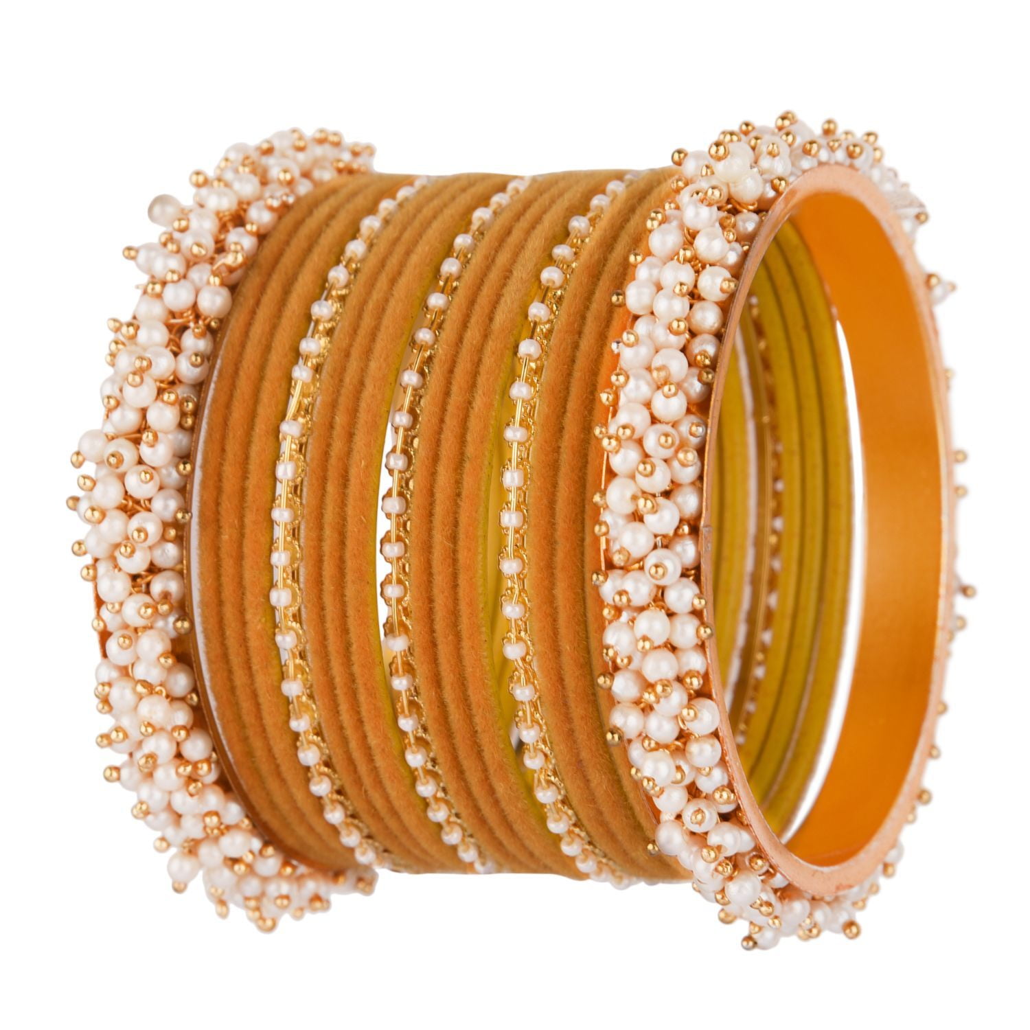 Efulgenz Indian Bangle Set Faux Pearl Bracelet Yellow Bangle Velvet ...