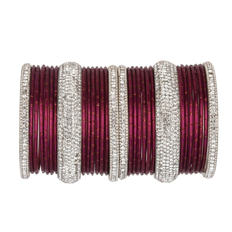 Efulgenz Indian Bangle Set Rhinestone CZ Crystal Bangle Plain Metal Bangles Bracelet Jewelry for Women Size 2.4 Pink Women s Size 2 4 Red