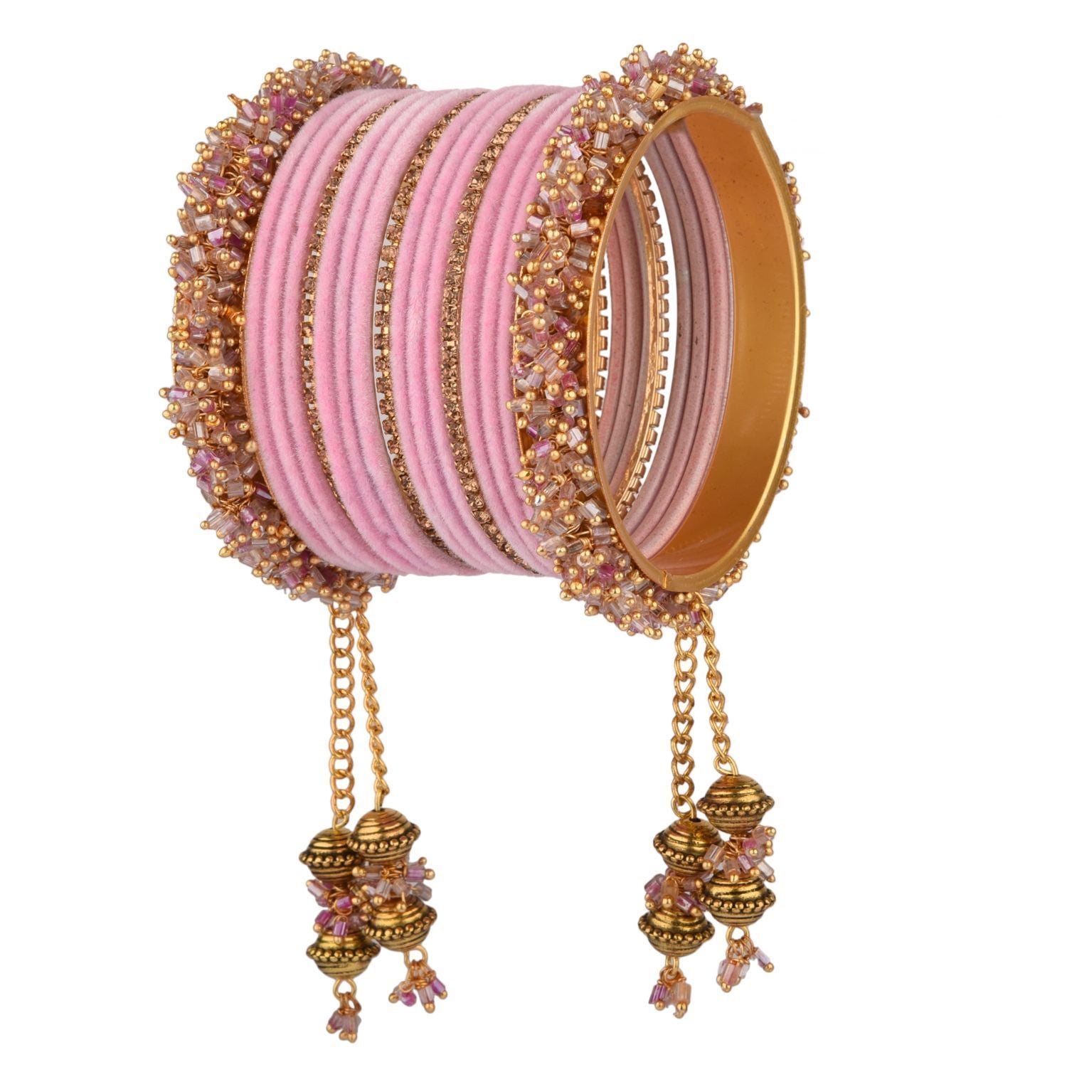 Efulgenz Pink Velvet Bangle Set Beaded Bracelet Indian Bangles for ...