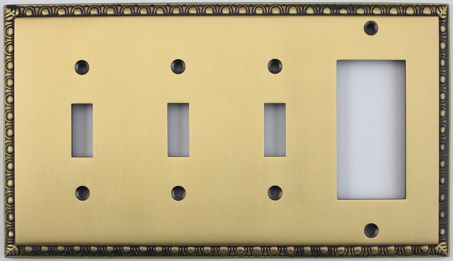 Egg & Antique Brass 4 Gang Combo Switch Plate - 3 Toggle Light Switches ...