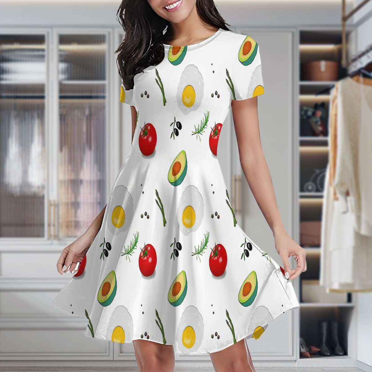 Egg,Avocado And Tomato Pattern Women's Classic Swing Skater Dress ...