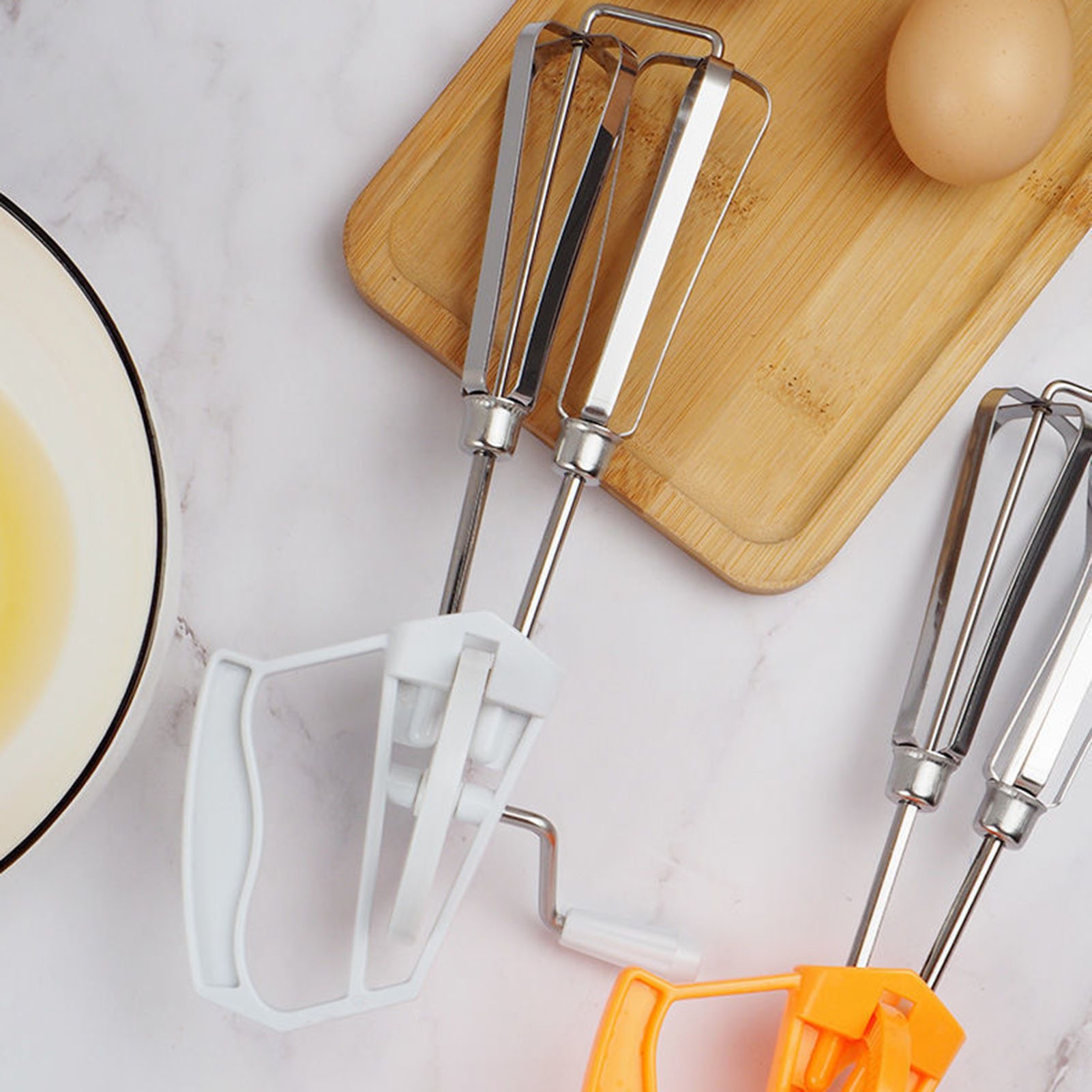 Egg Beater Hand Cranked Manual Double-head Rotary Stainless Steel Duty ...