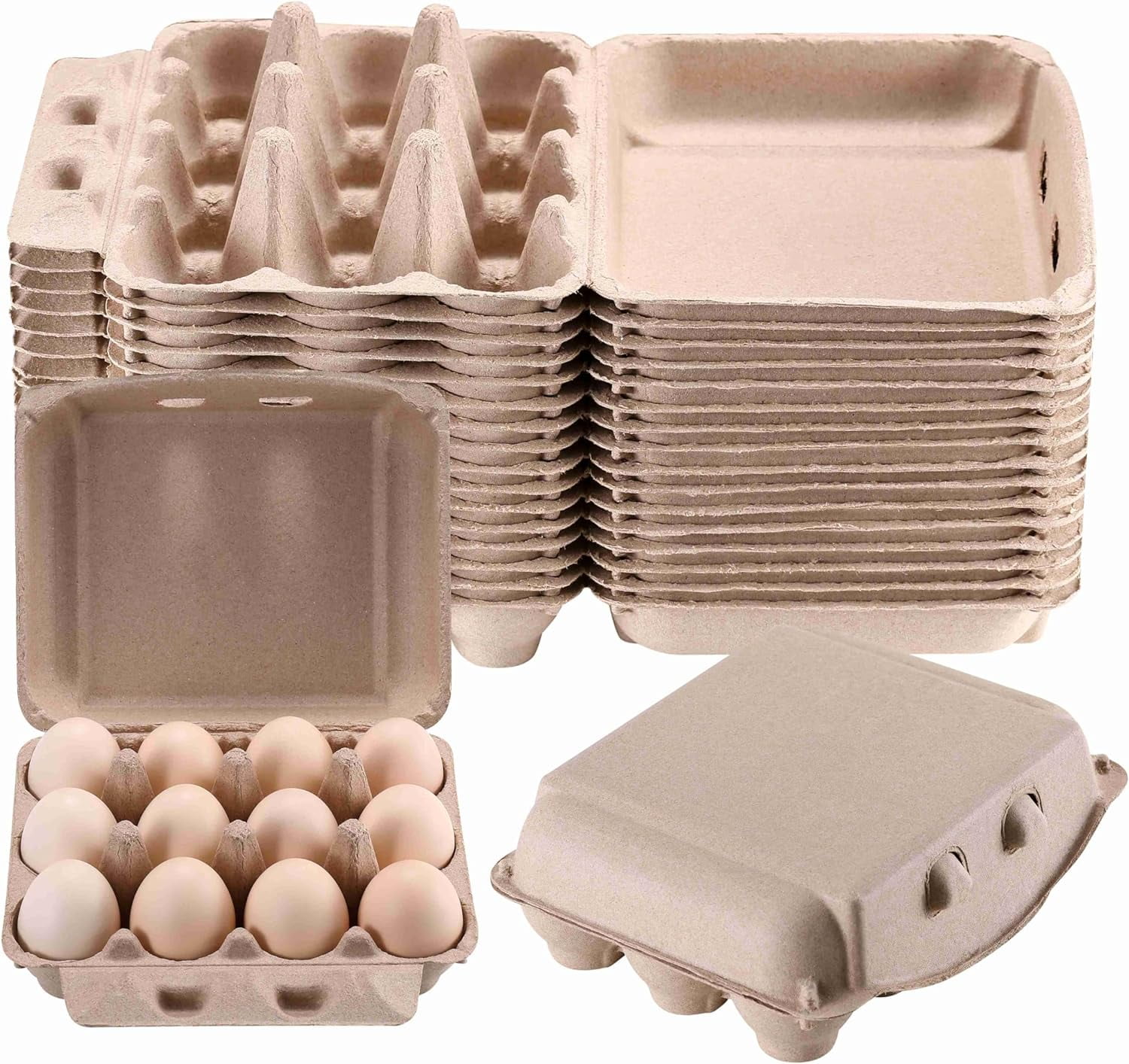 Egg Cartons 50 Pack, Blank Natural Paper Pulp Square Dozen Egg Cartons ...