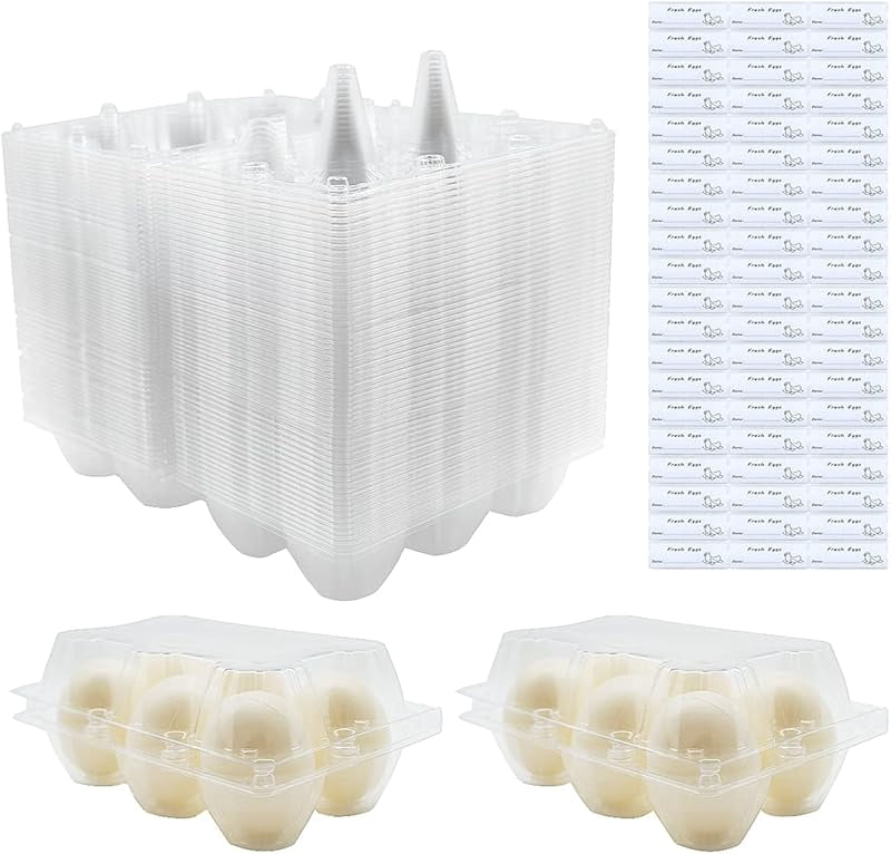 Egg Cartons 60 Packs, Clear Plastic Blank Egg Cartons with Free Labels ...