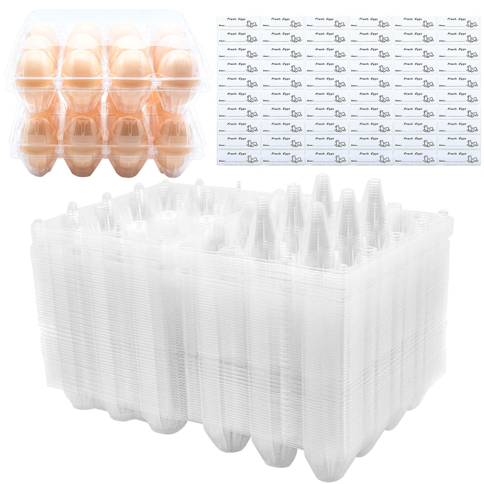 Egg Cartons 60 Packs, Clear Plastic Blank Egg Cartons with Free Labels ...