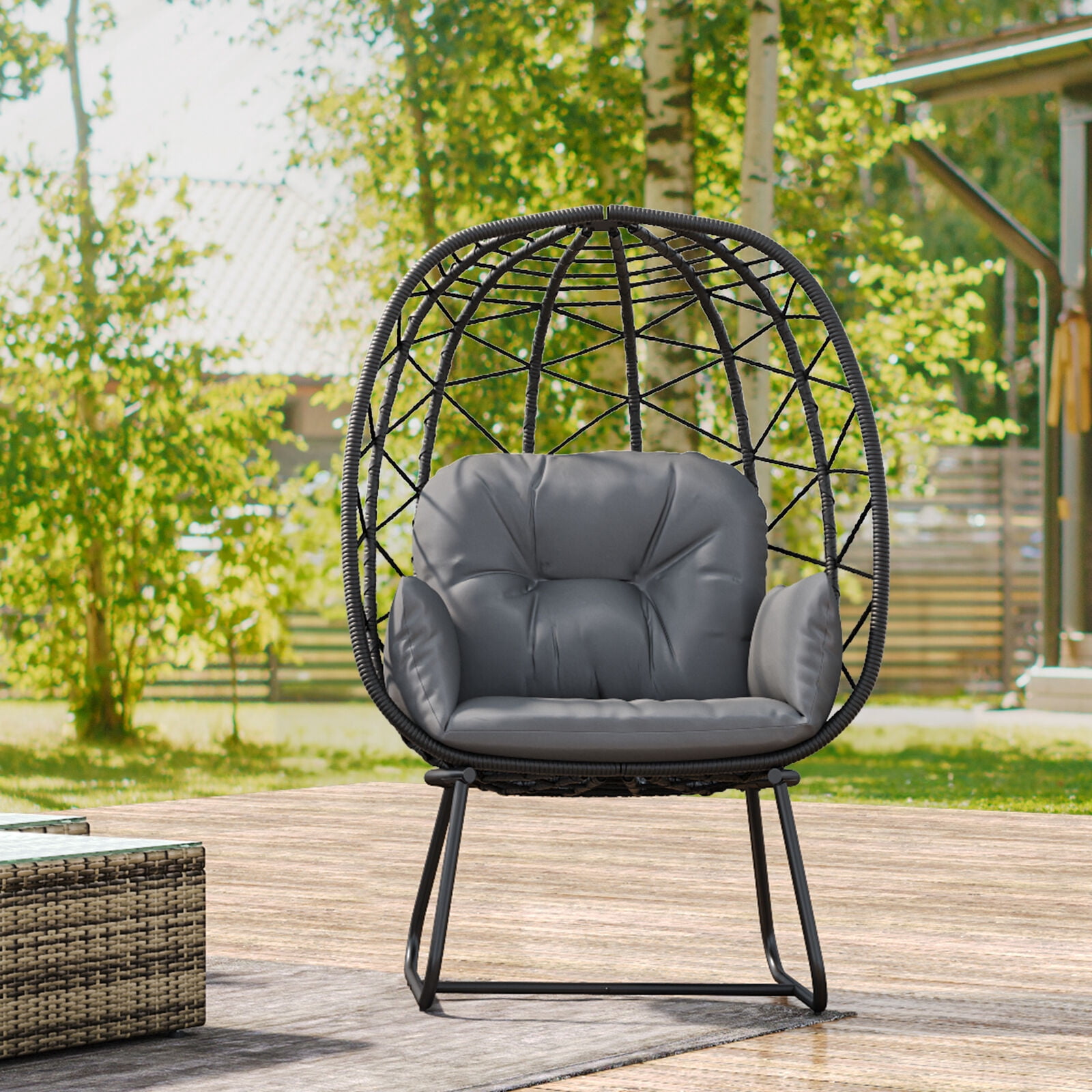 Egg Chair Freestanding Outdoor Indoor Patio Wicker Lounger w/Stand ...