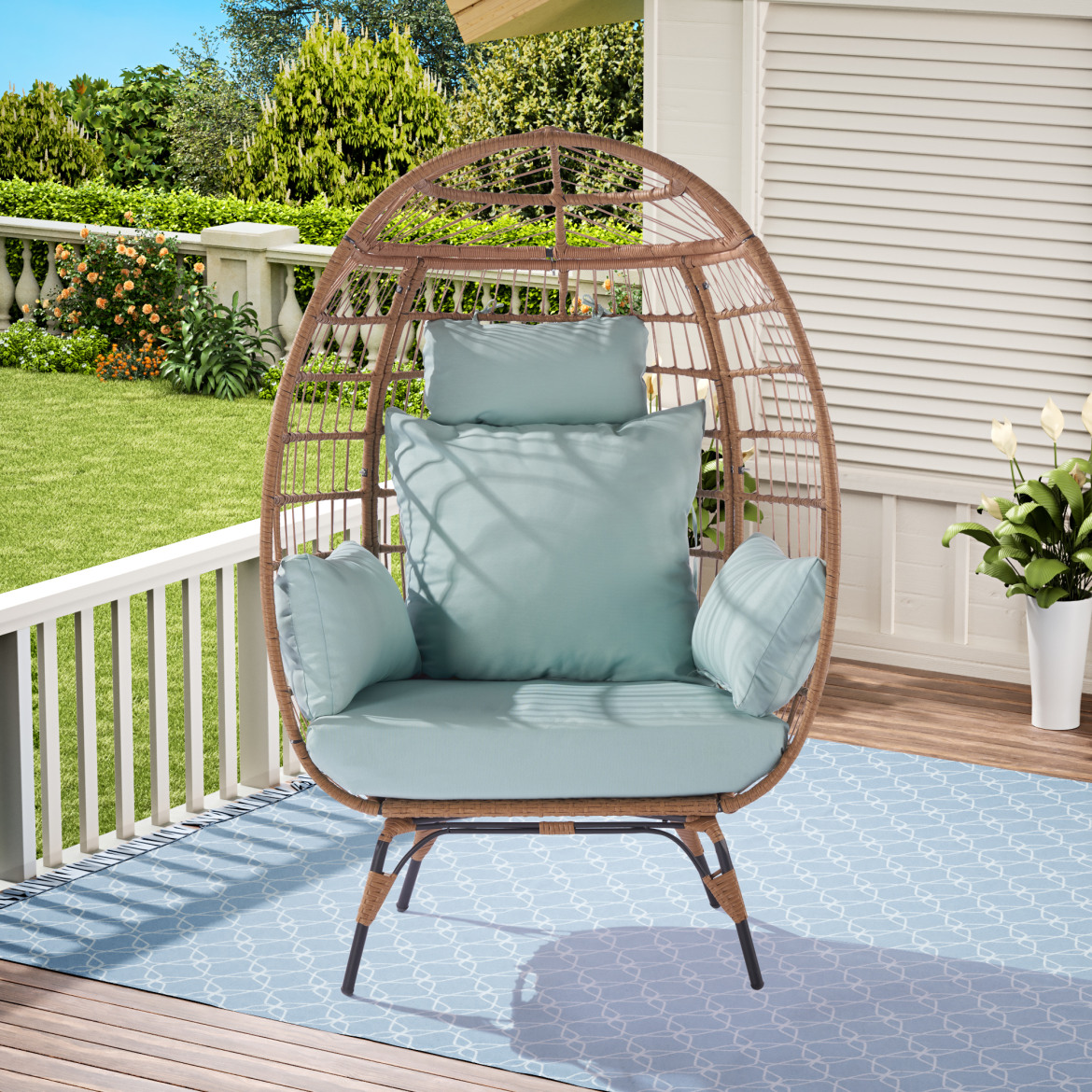 Egg Chair,Outdoor Chairs With W/ 5 Cushions, Steel Frame,Wicker Egg ...