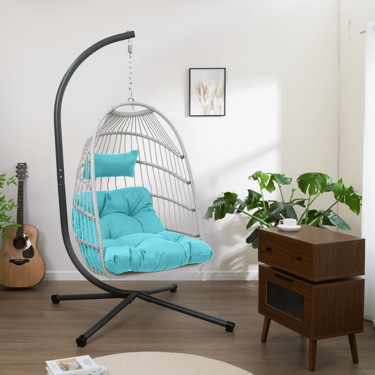 Egg Chair Outdoor Indoor with Stand, Hanging Egg Swing Chair and Wicker ...