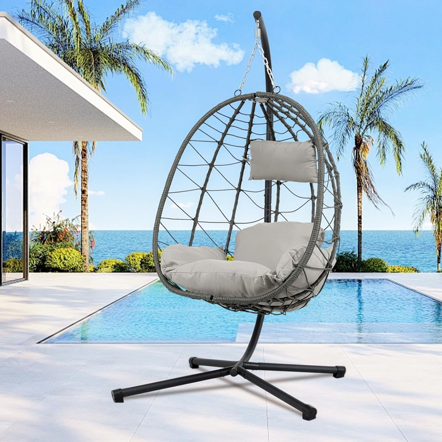 Egg Chair with Stand Egg Chair Indoor Outdoor, Patio Swing Hammock Egg ...