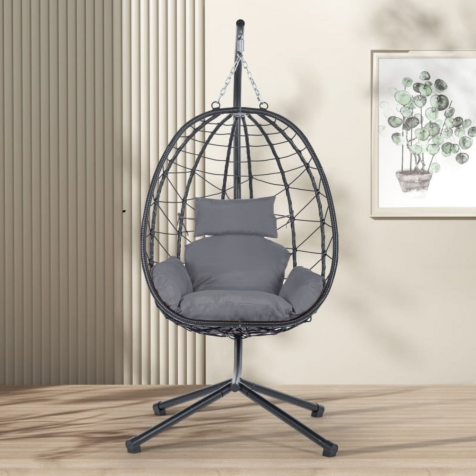 Egg Chair with Stand Indoor Outdoor Swing Chair Patio Wicker Hanging ...