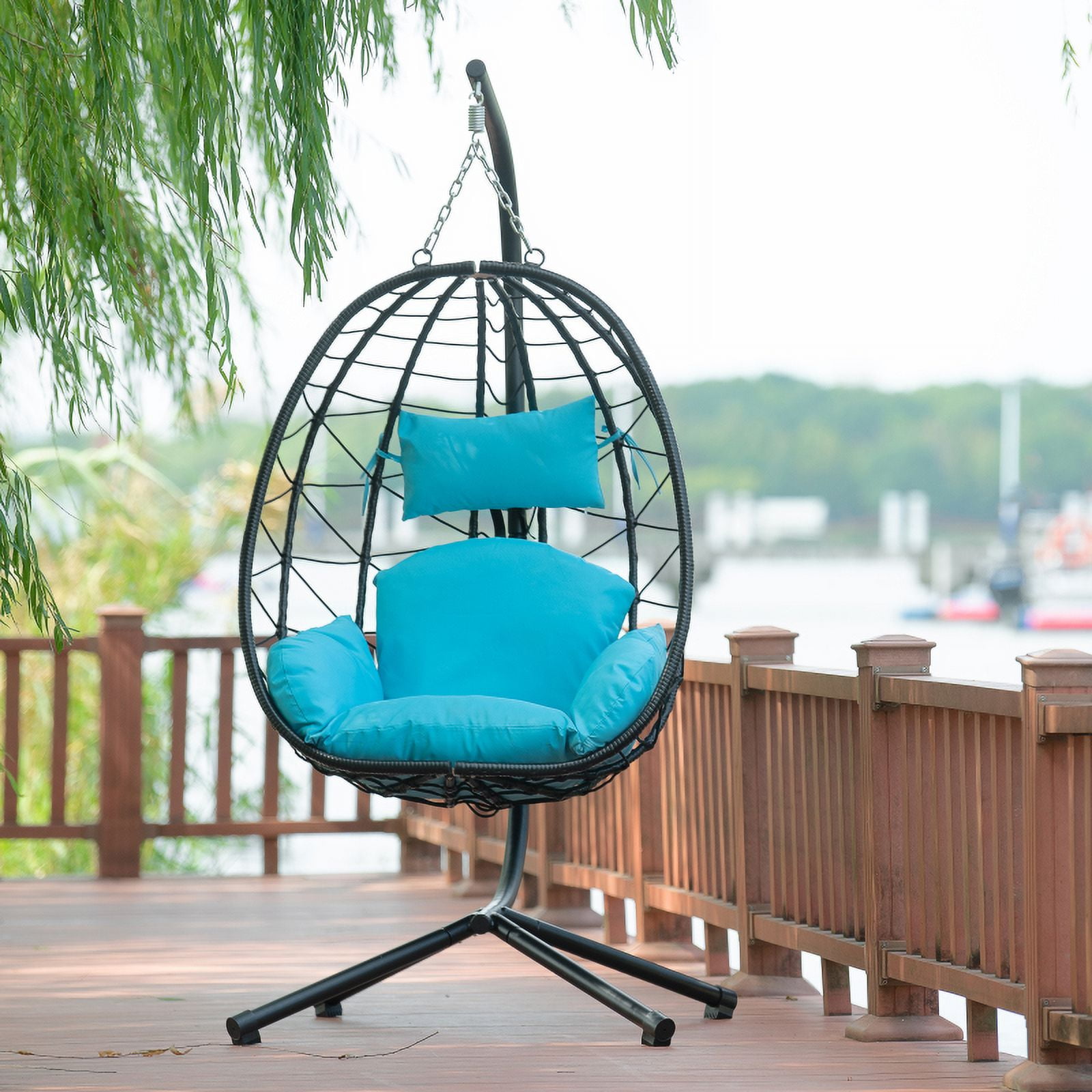 Egg Chair with Stand Indoor Outdoor Swing Chair Patio Wicker Hanging ...