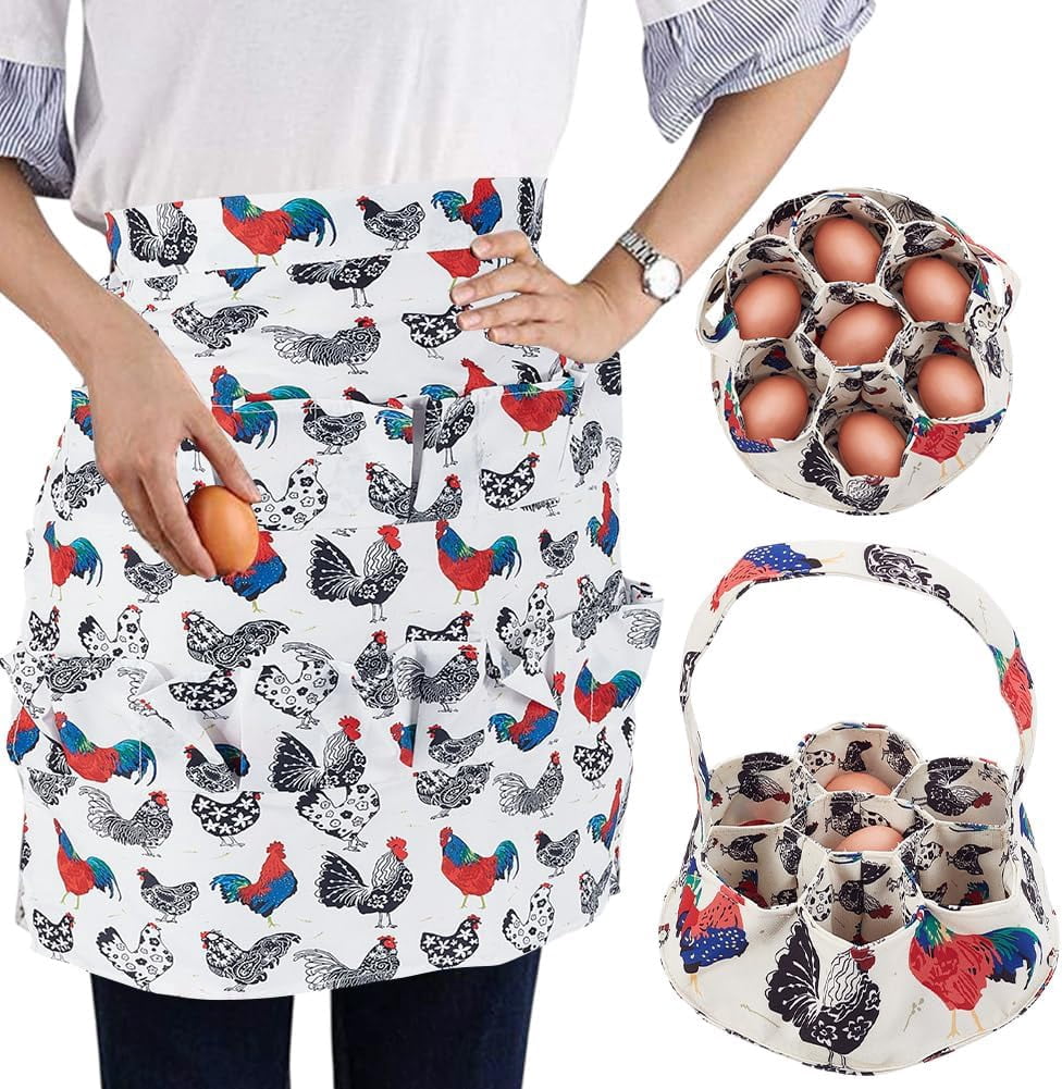 Egg Collecting Apron with 12 Pockets Gathering Basket with 7 Pockets ...