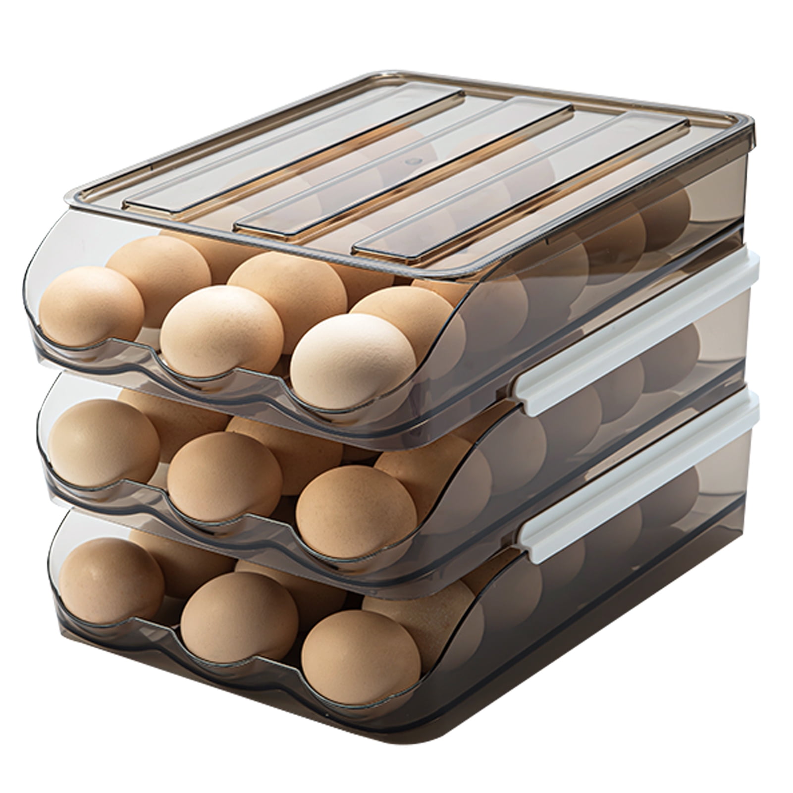 Egg Container With Lid For Refrigerator Auto Rolling Egg Holder Large ...