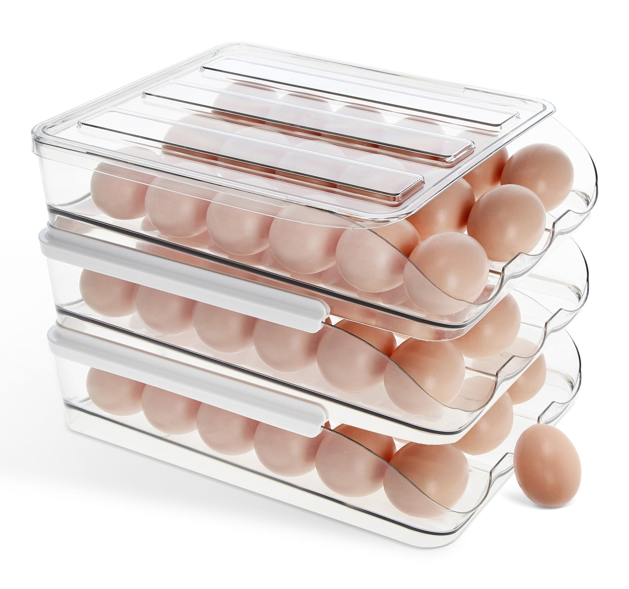 A Egg Container for Refrigerator - Clear Stackable 3 Tier Plastic Egg ...