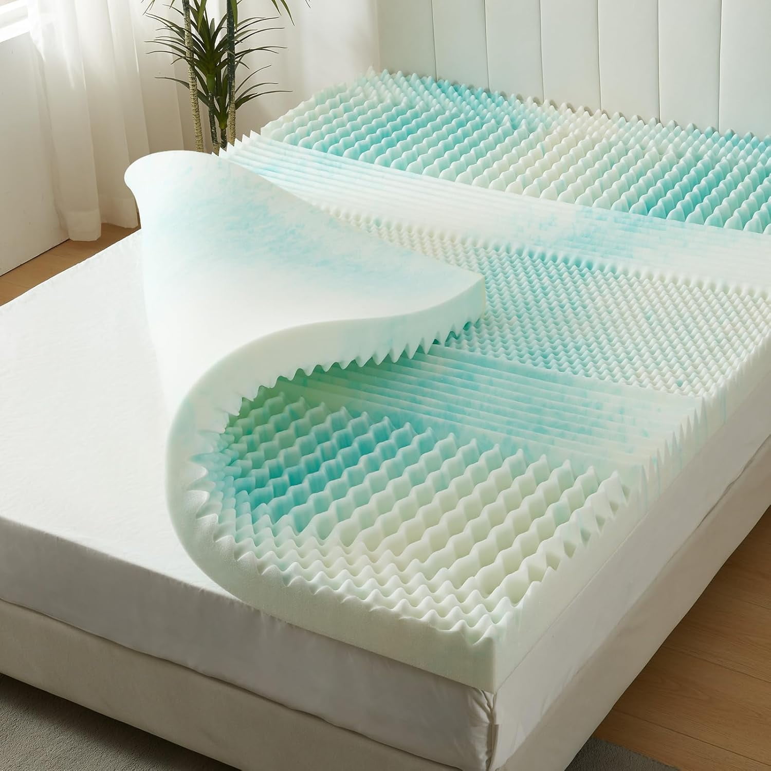 Egg Crate Mattress Topper Queen, 7 Zone Gel Cooling Memory Foam Topper ...