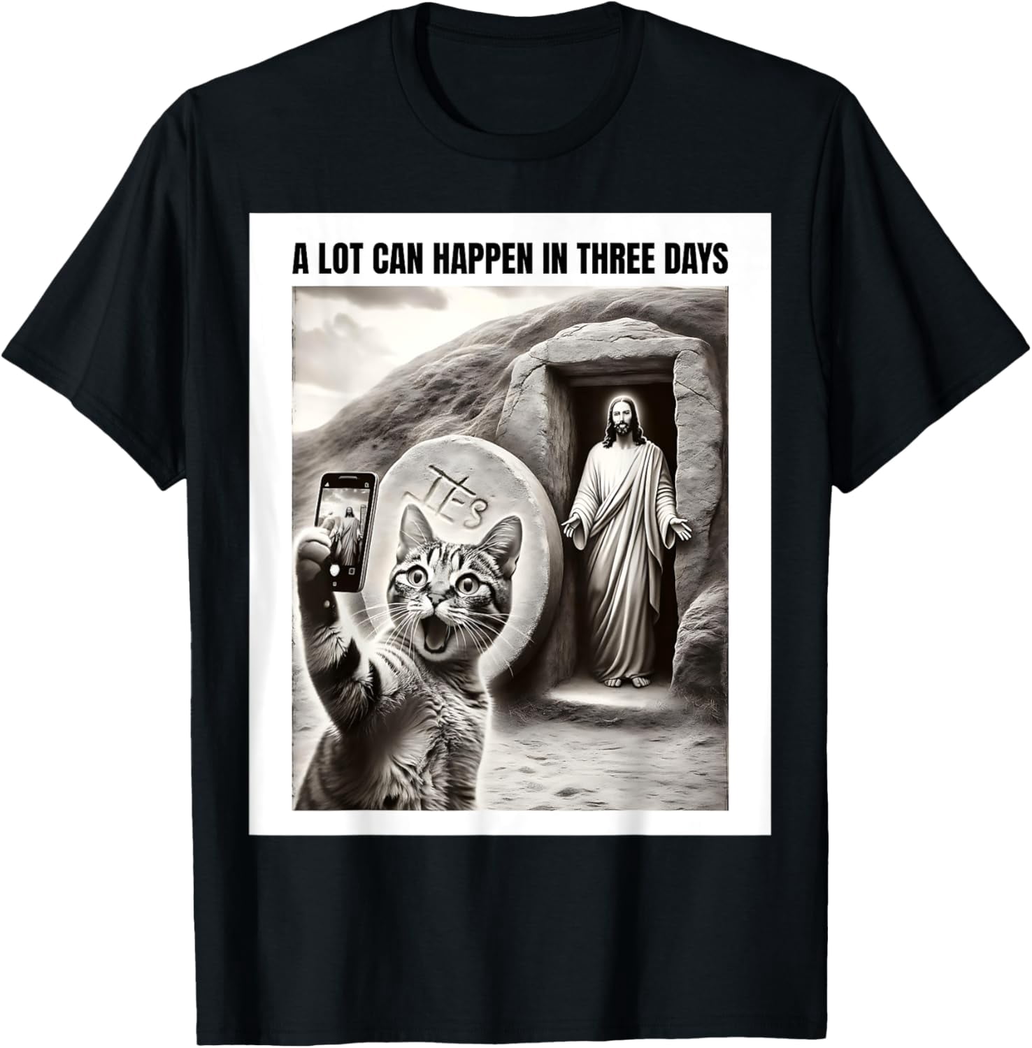 Egg Day Cat Taking Selfie Jesus Resurrection Christian Shirt BLACK ...