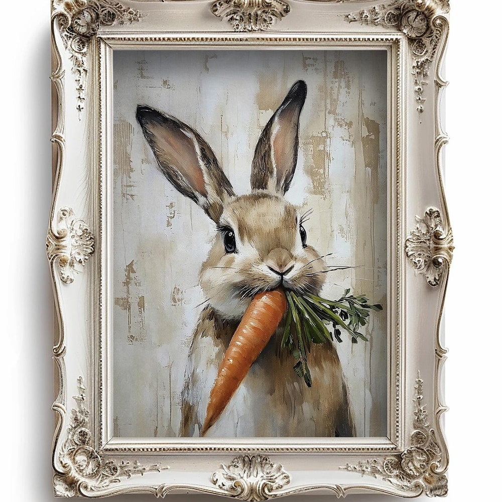 Egg Day Rabbit Carrot Print, Spring Bunny Cottagecore Print, Egg Day ...