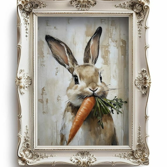 Egg Day Rabbit Carrot Print, Spring Bunny Cottagecore Print, Egg Day ...