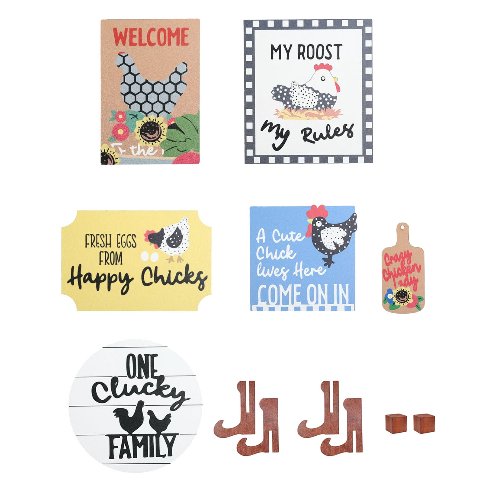 Egg Farm Theme Barnyard Tray Decor Set Wooden Chicken with Eggs Rustic ...