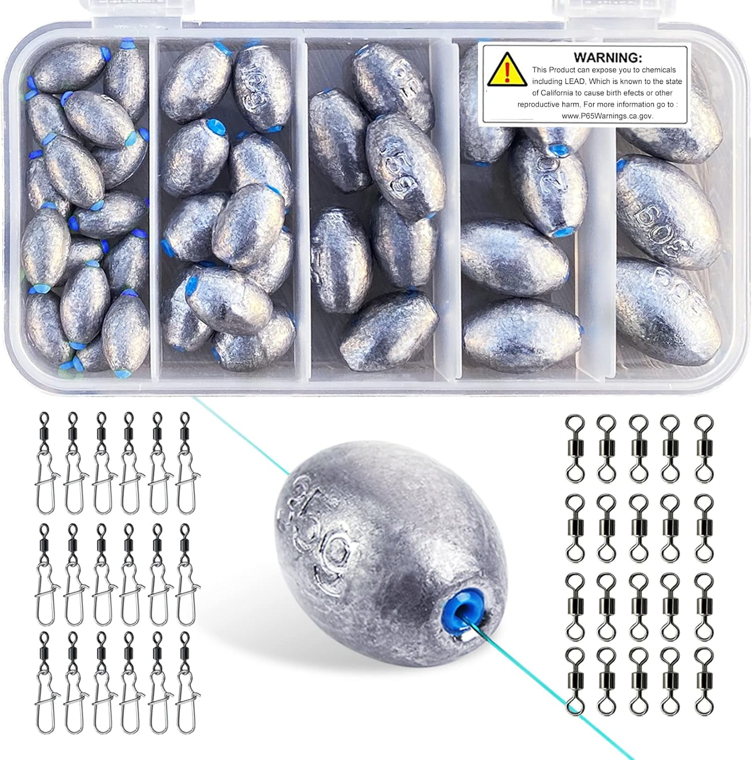 Egg Fishing Sinkers Weights Assortment Lead Oval Shape Bass Casting Worm Bullet Tackle for ...