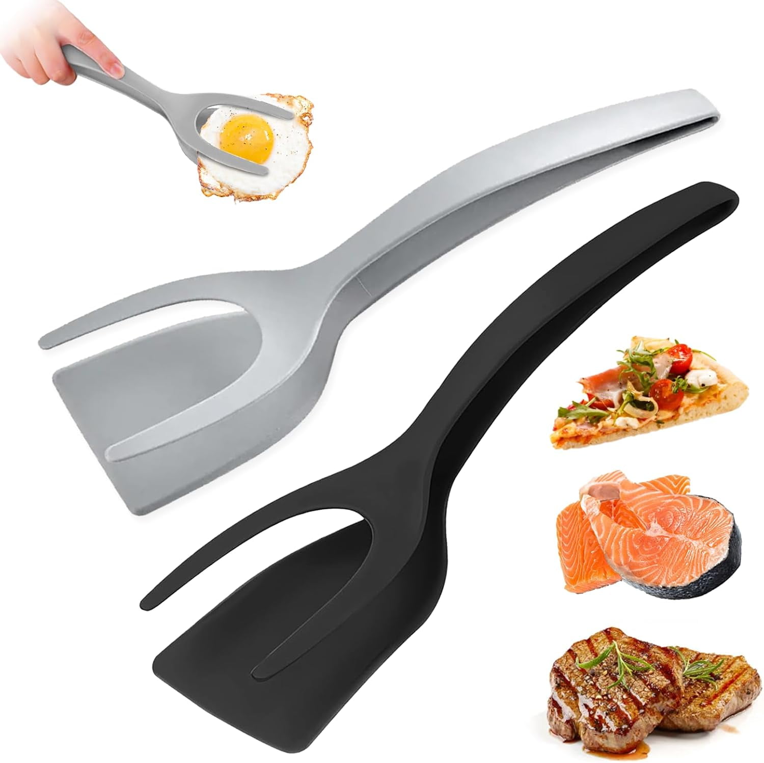 Egg Flipper Spatula 2 in 1 Grip and Flip Spatula Tongs Egg Spatula ...