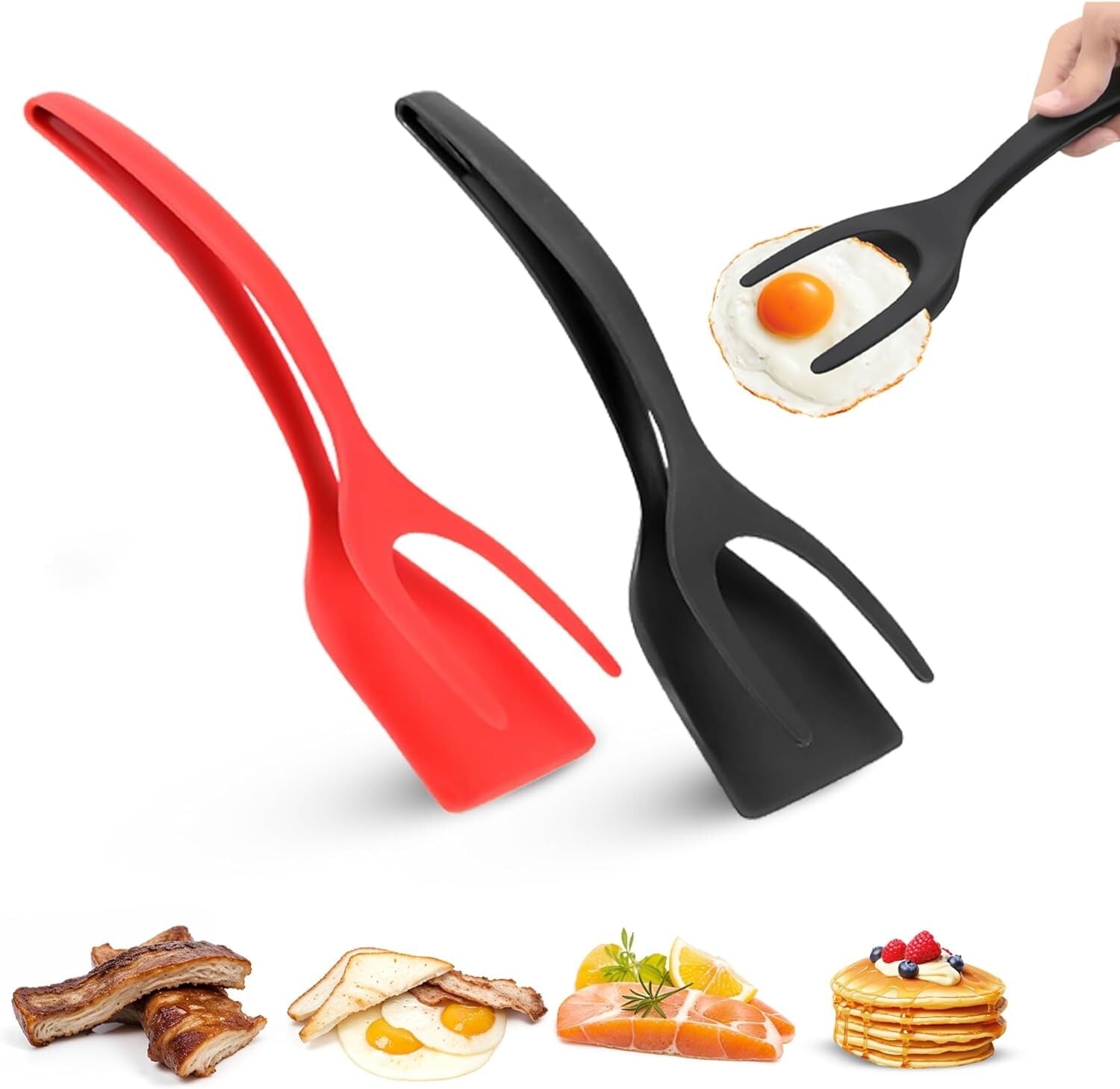 Egg Flipper Spatula 2 PCS 2 in 1 Grip and Flip Spatula Tongs Spatulas ...
