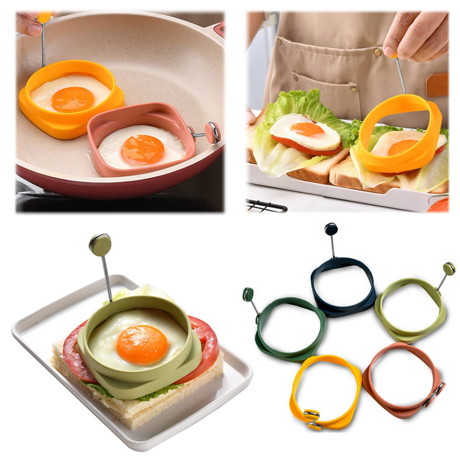 Egg Fryer Mold Double-Sided Square & Round 304 Stainless Steel Handle ...