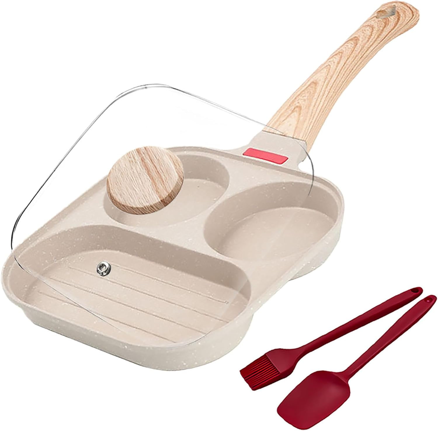 Egg Frying Pan 3-In-1 Divided Nonstick with Lid Breakfast Grill Skillet ...