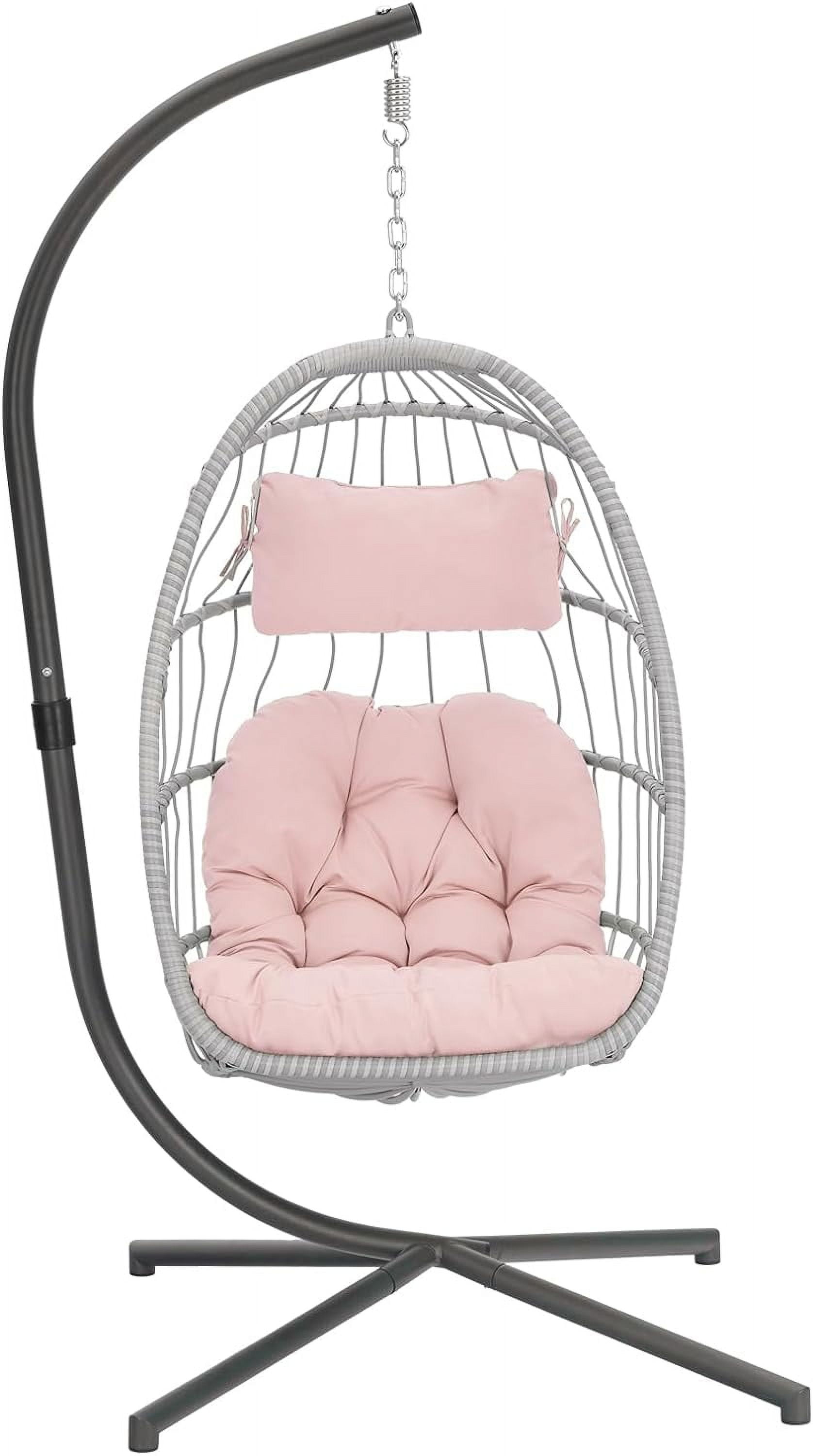 Egg Hanging Chair with Stand, Patio Wicker Pink Swing Chair Hammock Egg ...