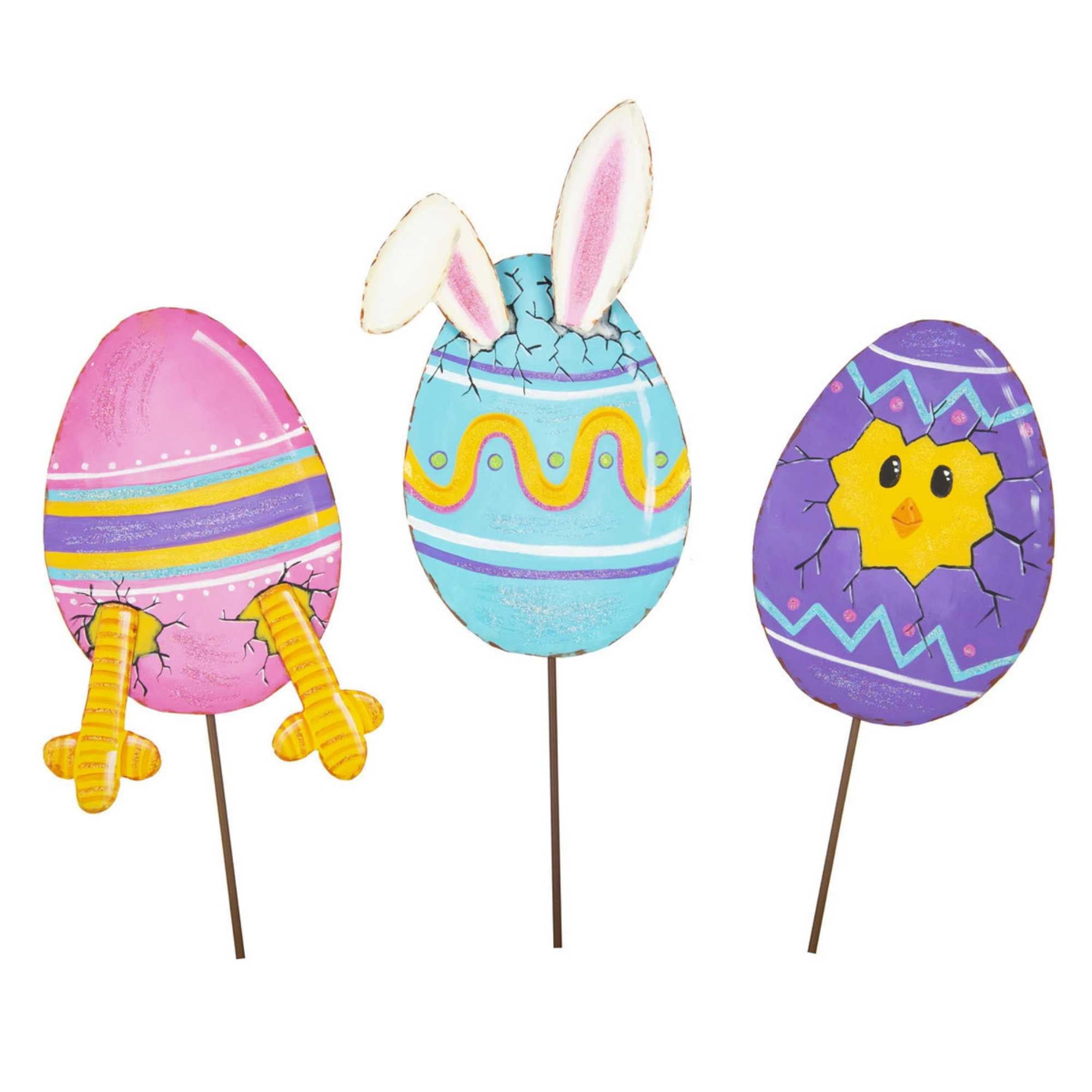 Egg Hatchlings Stakes - Set Of Three Stakes 9 Inch, Metal - Easter ...