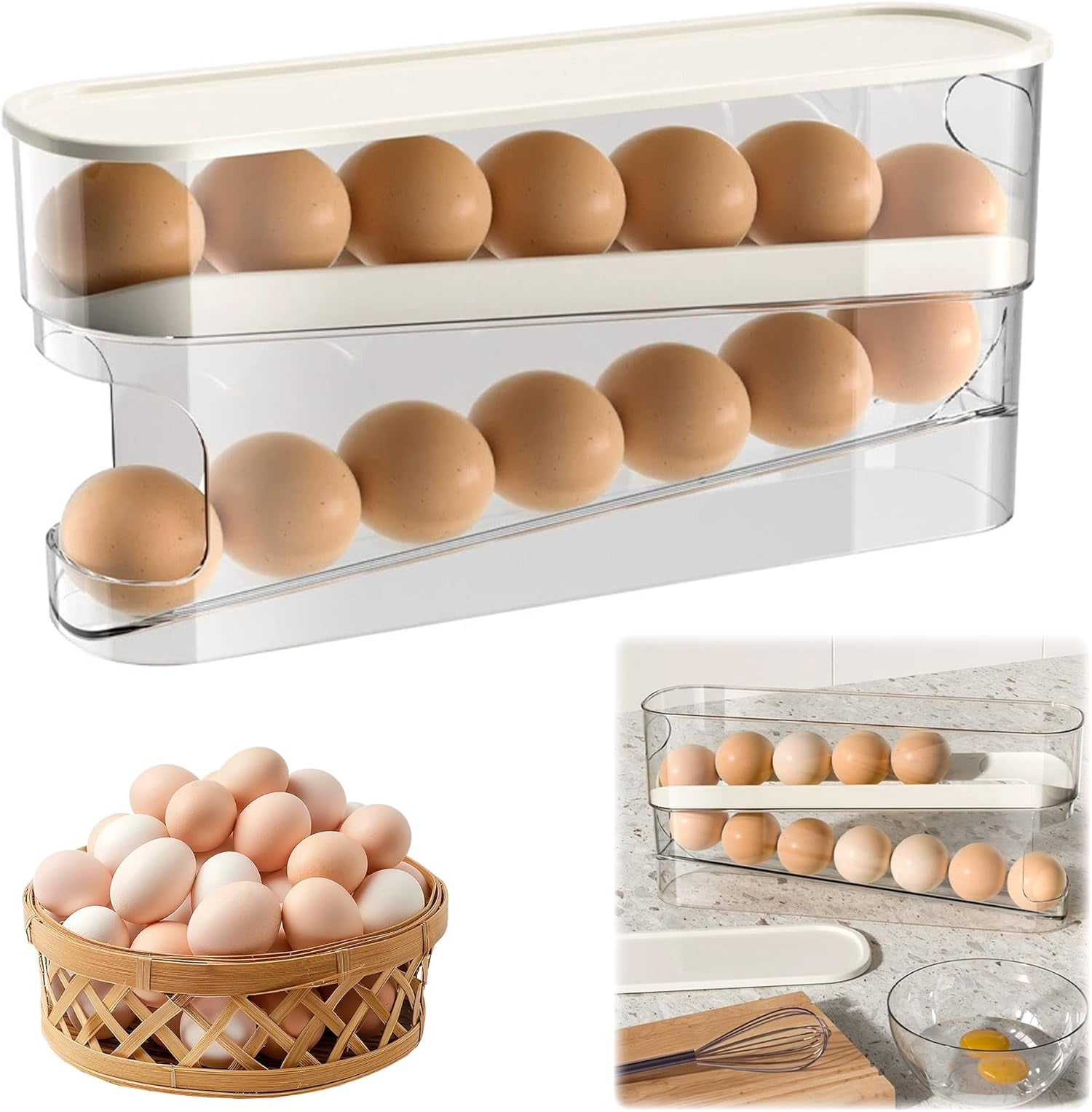 Egg Holder for Fridge, 2025 Egg Organizer for Refrigerator Automatic ...