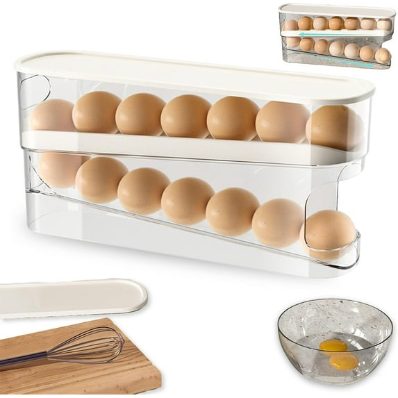 Egg Holder for Fridge, 2026 New Egg Rack Holder Rolling Dispenser ...