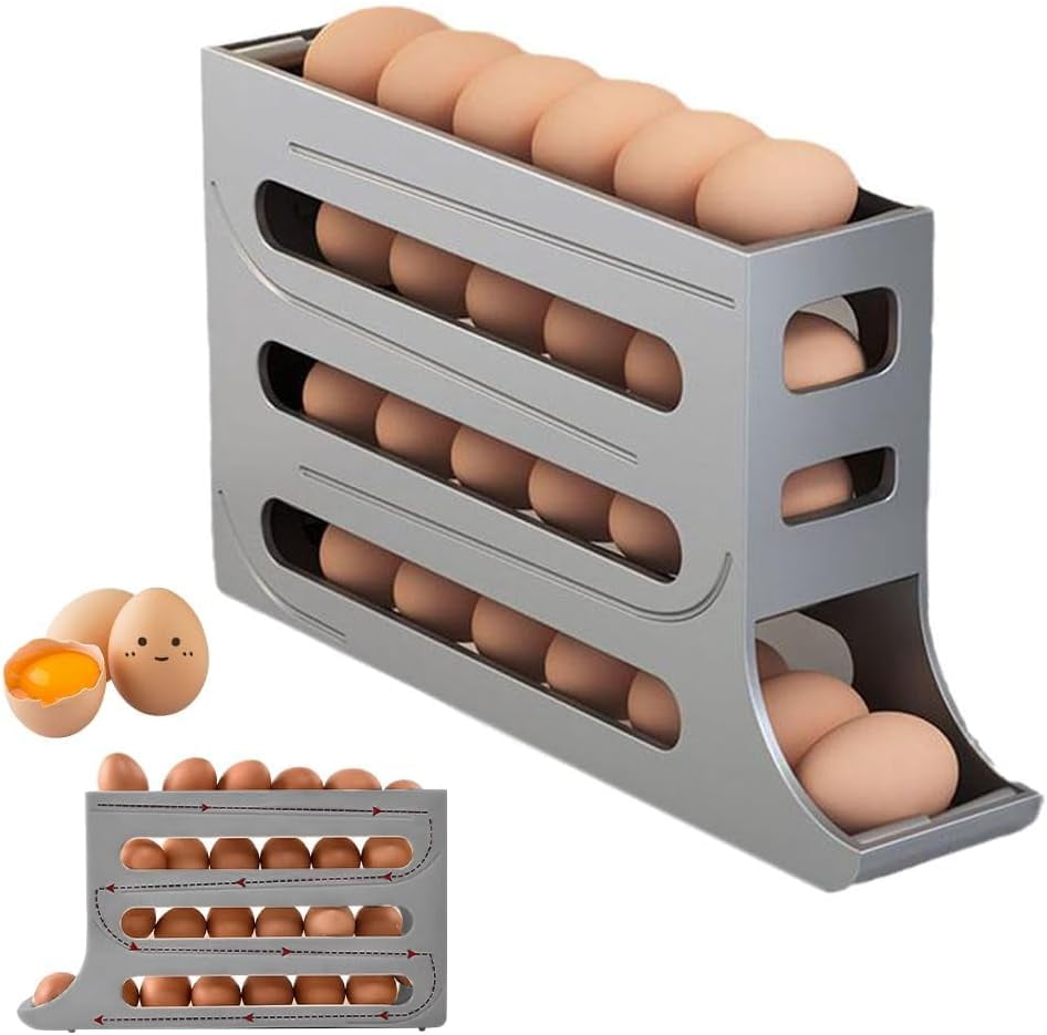 Egg Holder for Fridge,4 Tiers Rolling Egg Dispenser,Space-Saving Egg ...