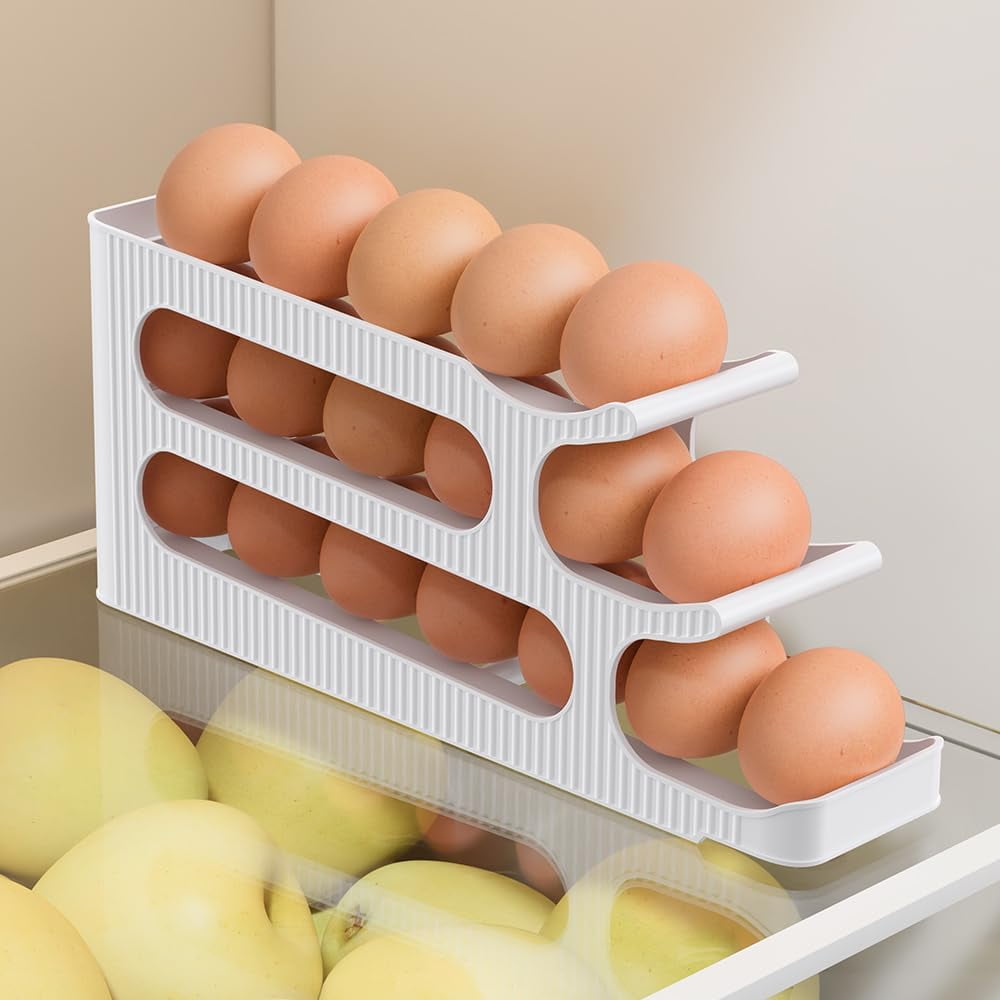Egg Holder for Fridge, Auto Rolling Egg Roller/Dispenser/Organizer ...