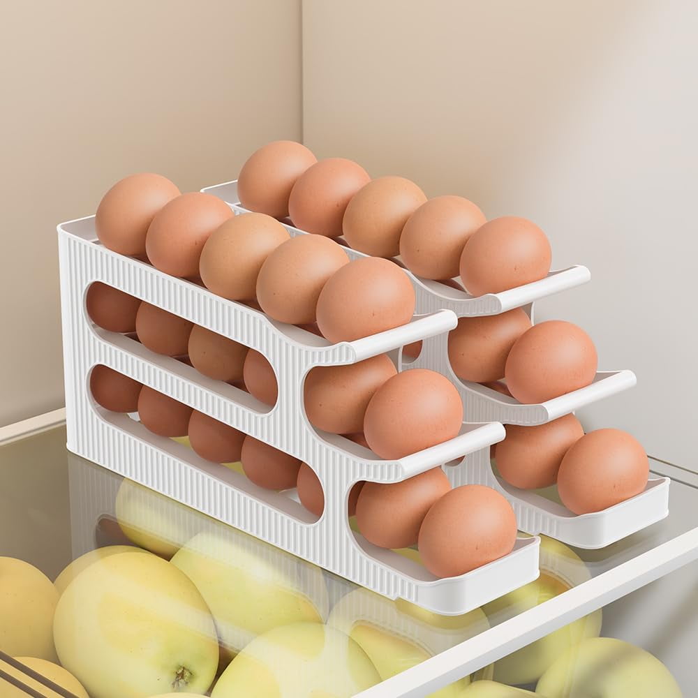 Egg Holder for Fridge, Auto Rolling Egg Roller/Dispenser/Organizer ...